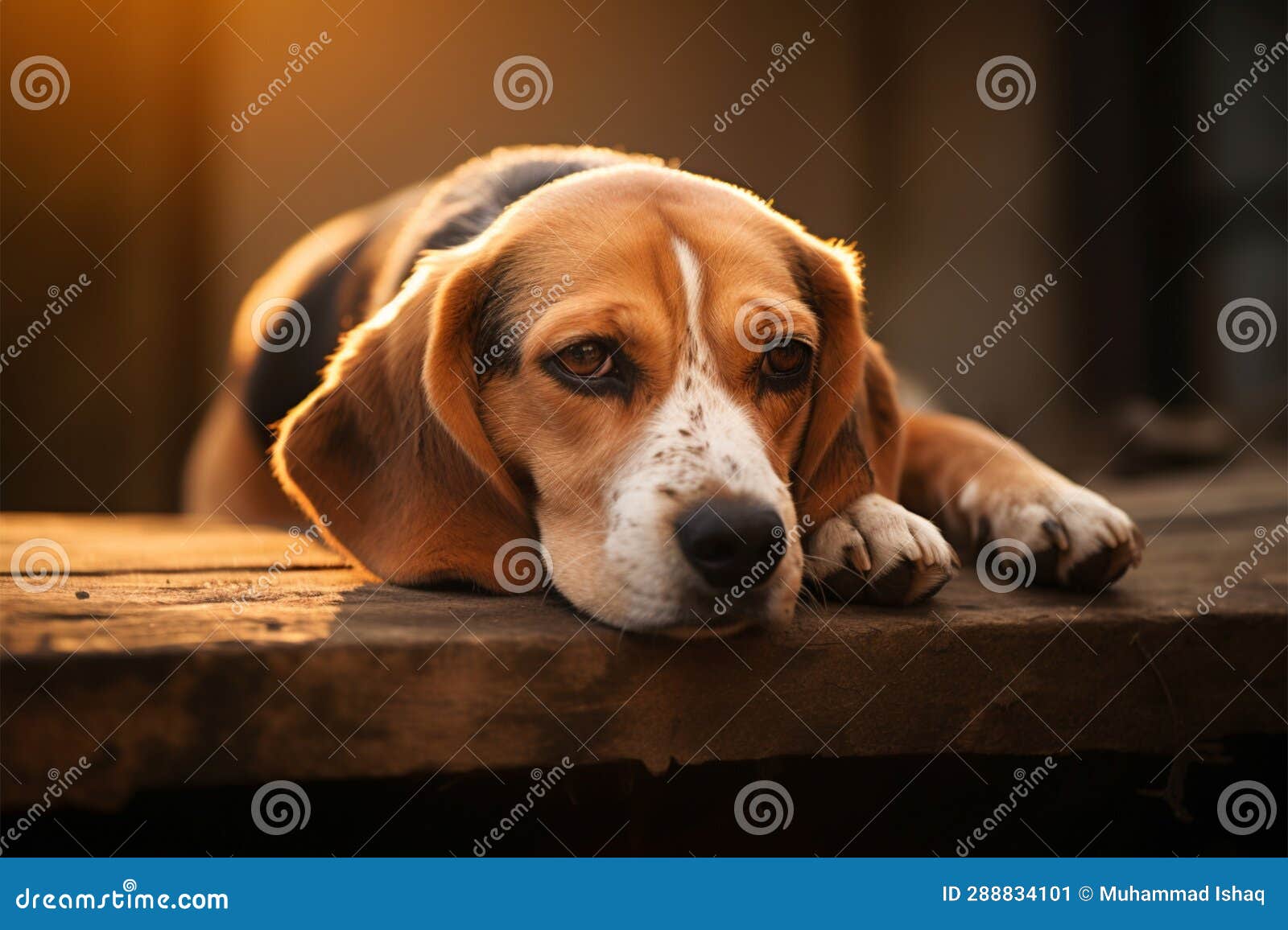 Serene Scene, Veteran Beagle Rests With Head Upon Its Paws Royalty-Free ...