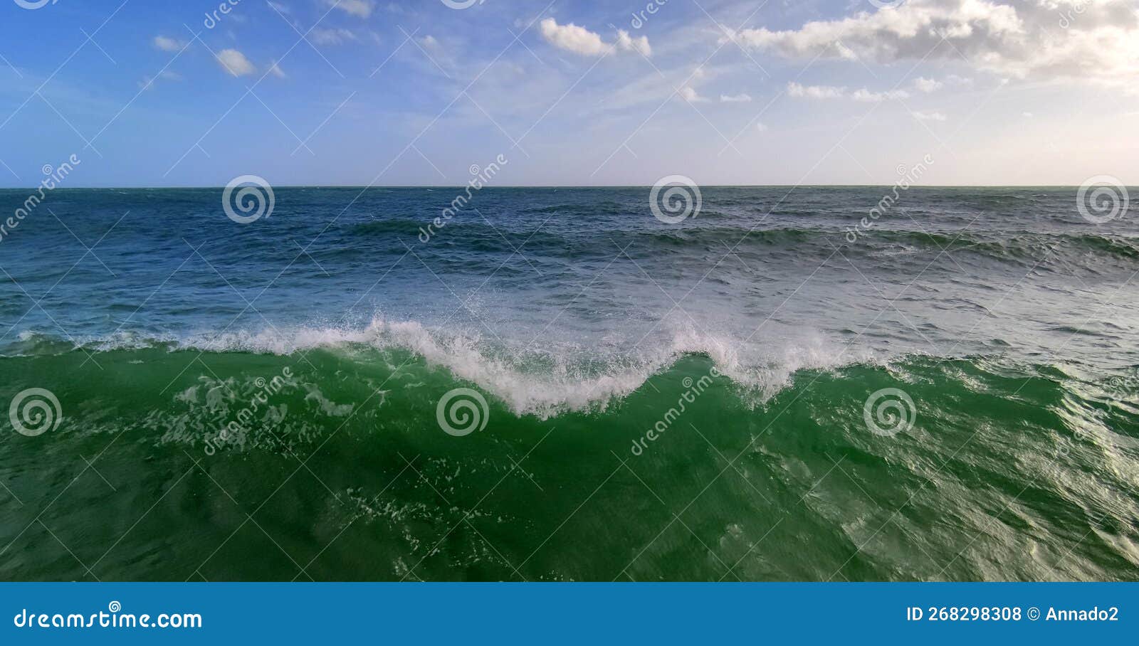 Serene Sea Panorama with Big Green Wave in the Foreground, Tsunami ...