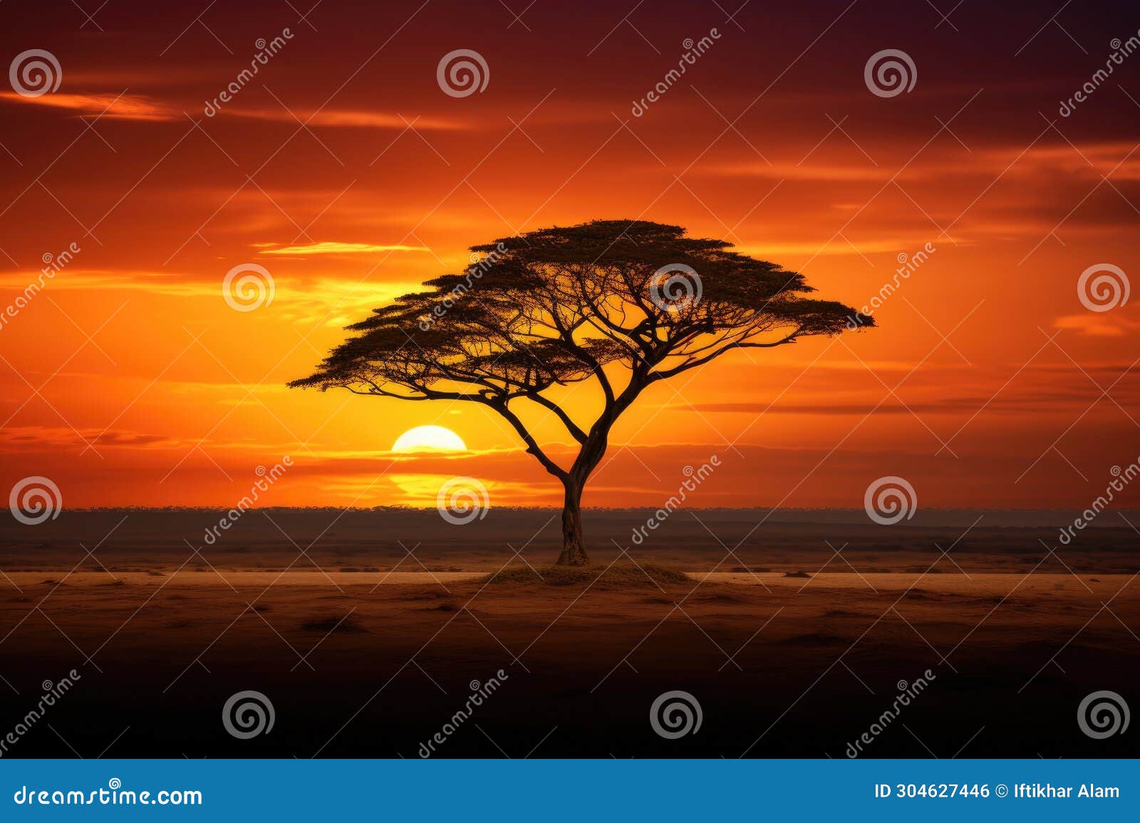Serene Silhouette, Lone Tree Against the Setting Sun, the Silhouette of ...