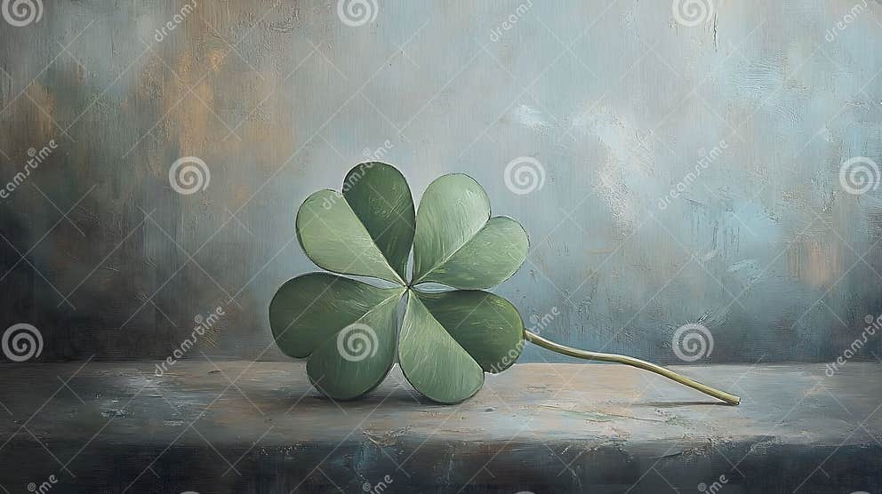 Serene Still Life: Four-Leaf Clover on Rustic Surface Stock ...