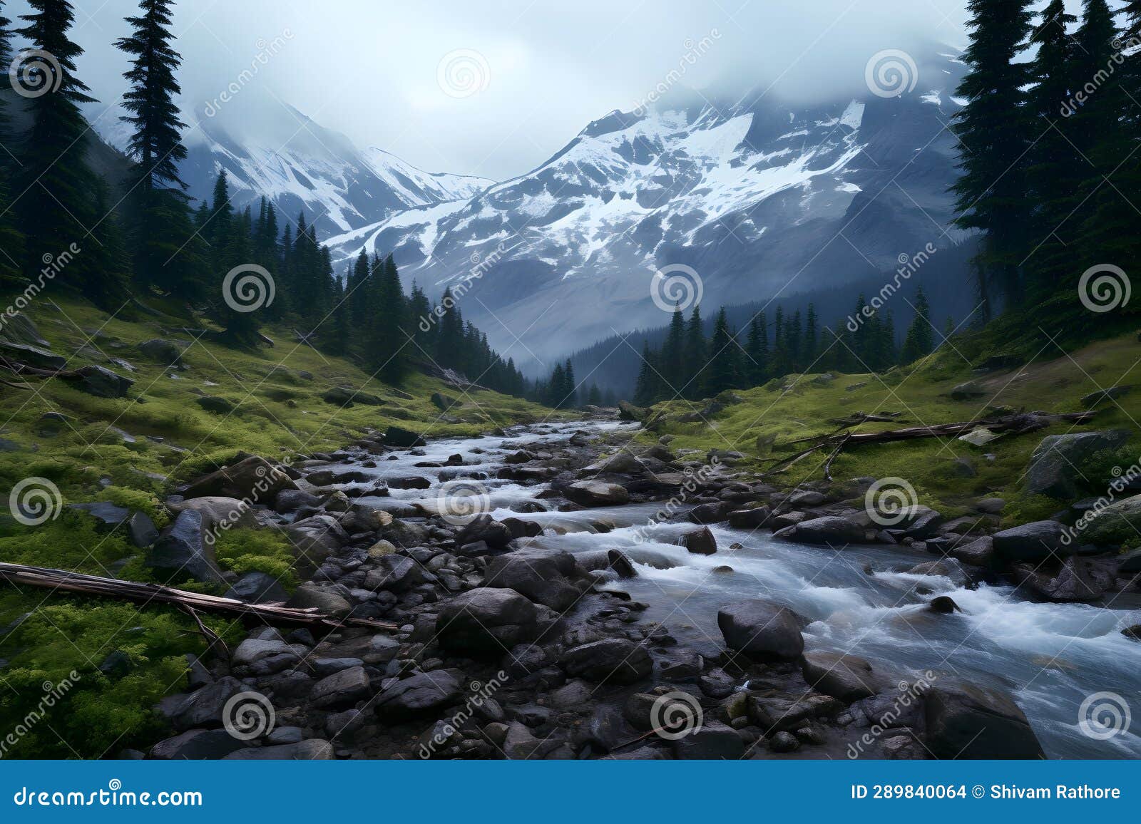 A Serene Stream Flowing through a Green Forest. AI Generated Stock ...