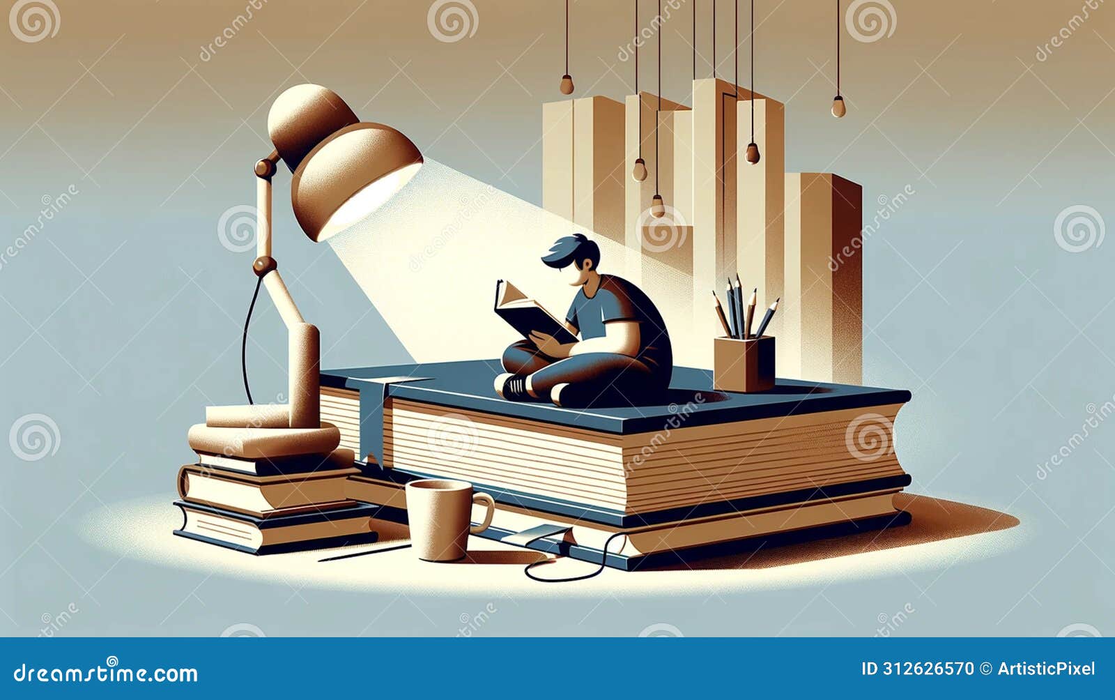 Serene Study: Embracing Minimalist Online Learning Stock Illustration ...