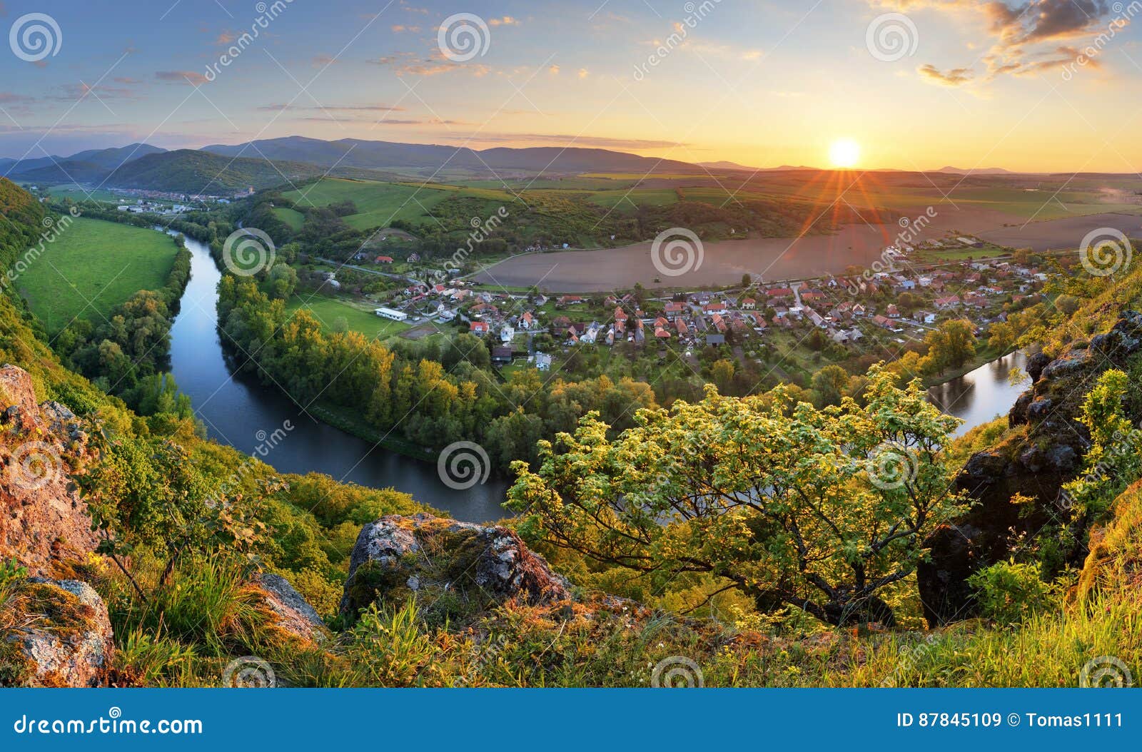 Serene Sunset Landscape by the Hron River, Slovakia. Stock Image ...