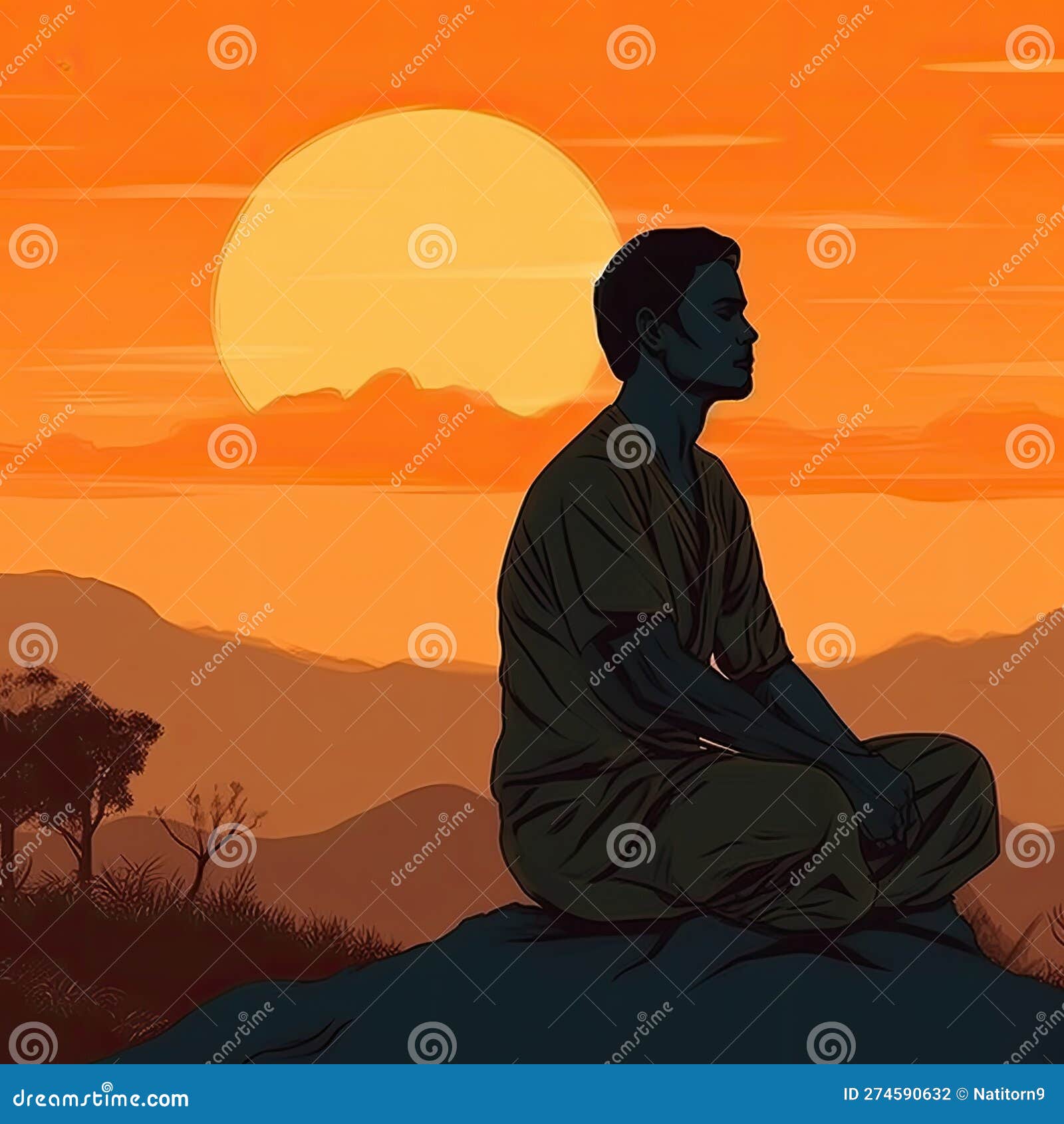 Serene Sunset Meditation (AI Generated) Stock Illustration ...