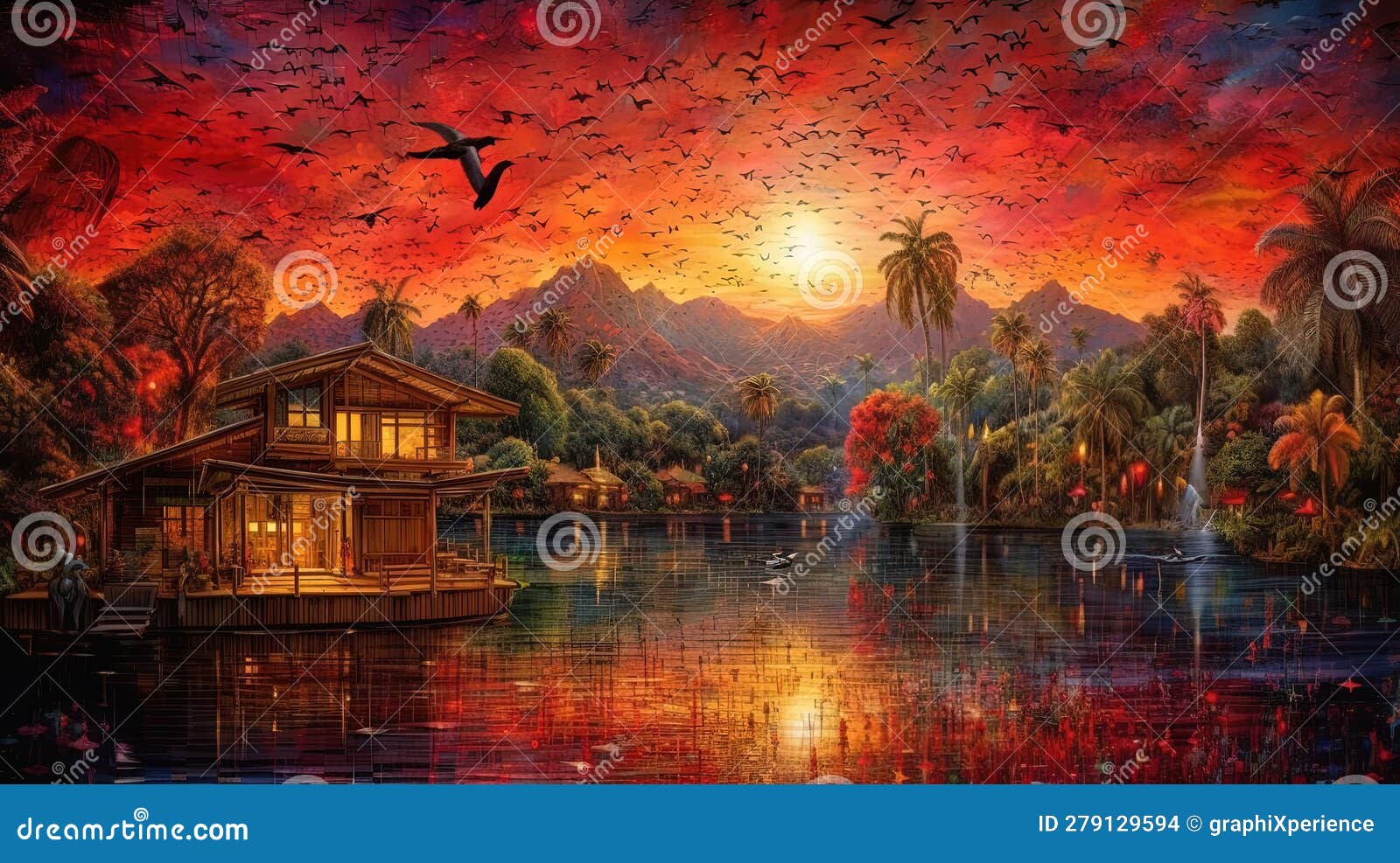 Serene Sunset Over Tropical Waters Stock Illustration - Illustration of ...