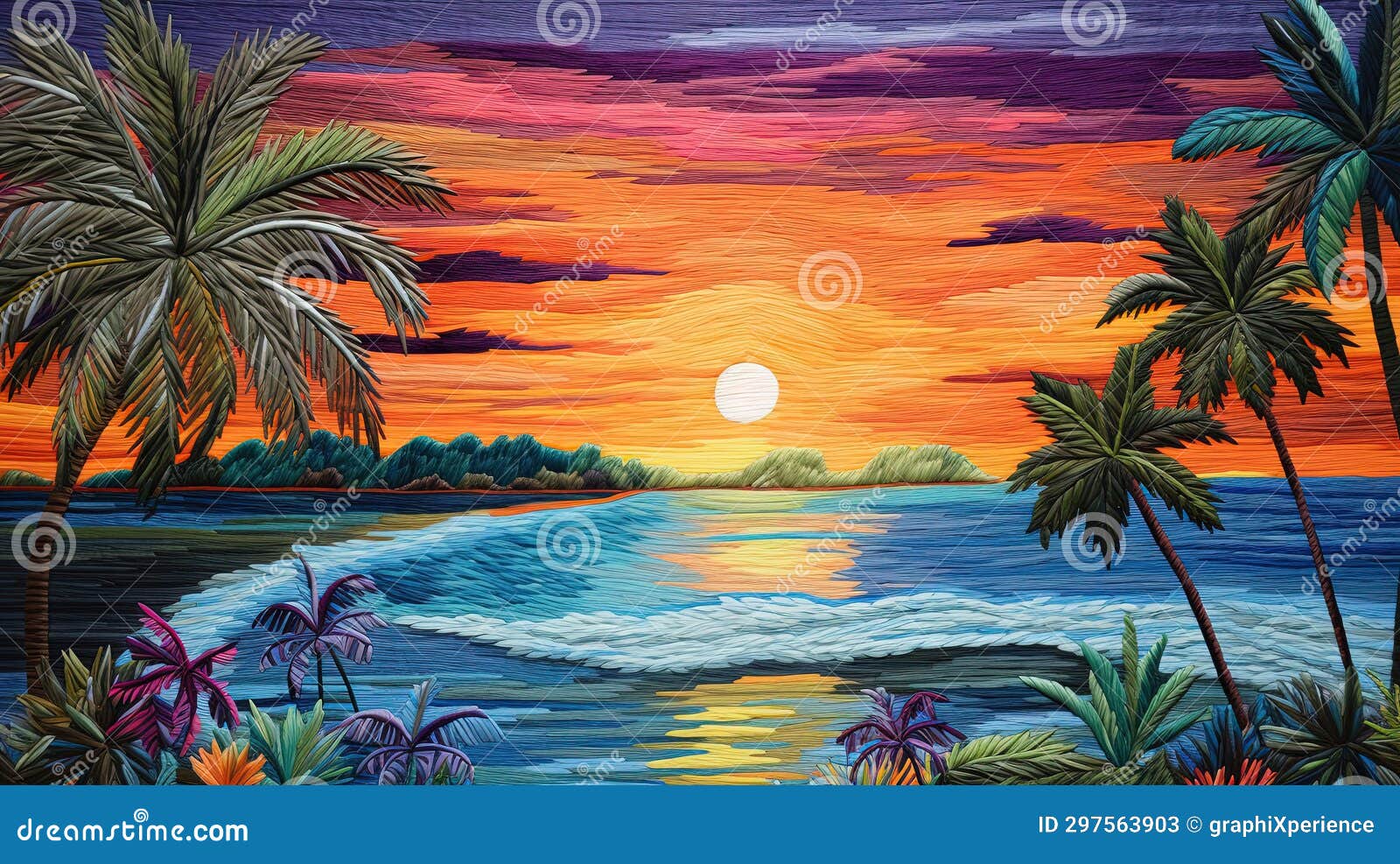 Serene Sunset Paradise stock illustration. Illustration of tranquil ...