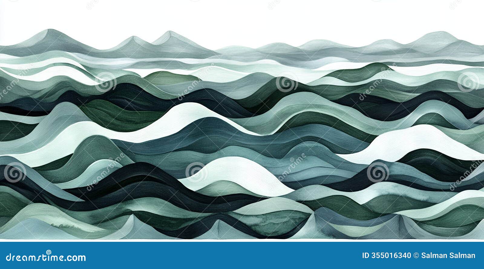 Serene Teal Green Abstract Mountain Range Landscape Painting Stock ...