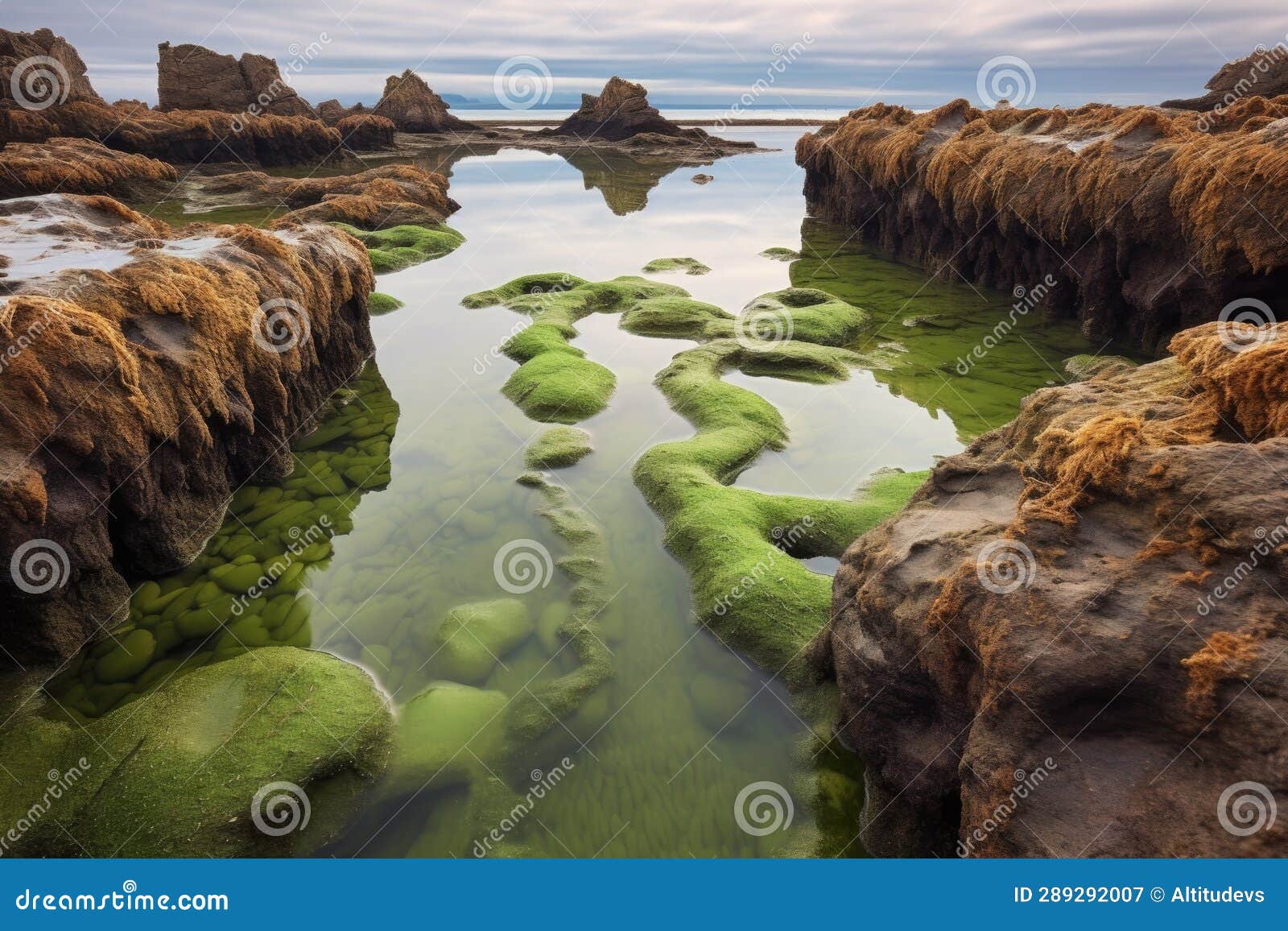 Serene Tide Pool Filled with Feeding Barnacles and Algae Stock Image ...