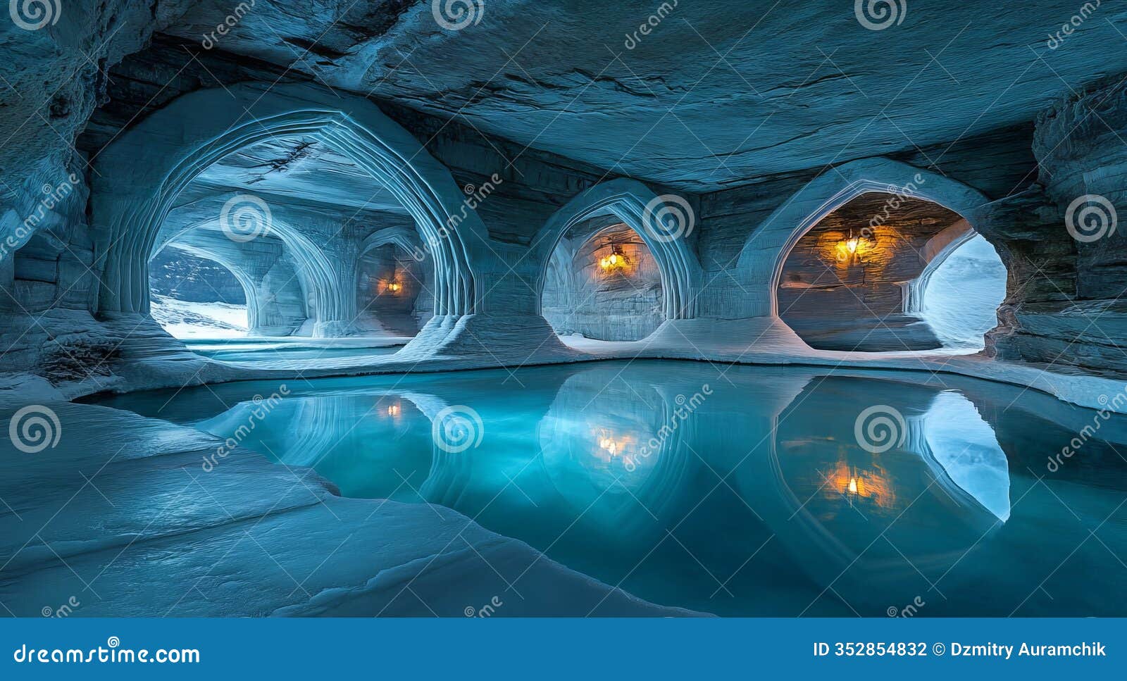 Serene Underground Cave Network with Teal Waters and Impressive Rock ...