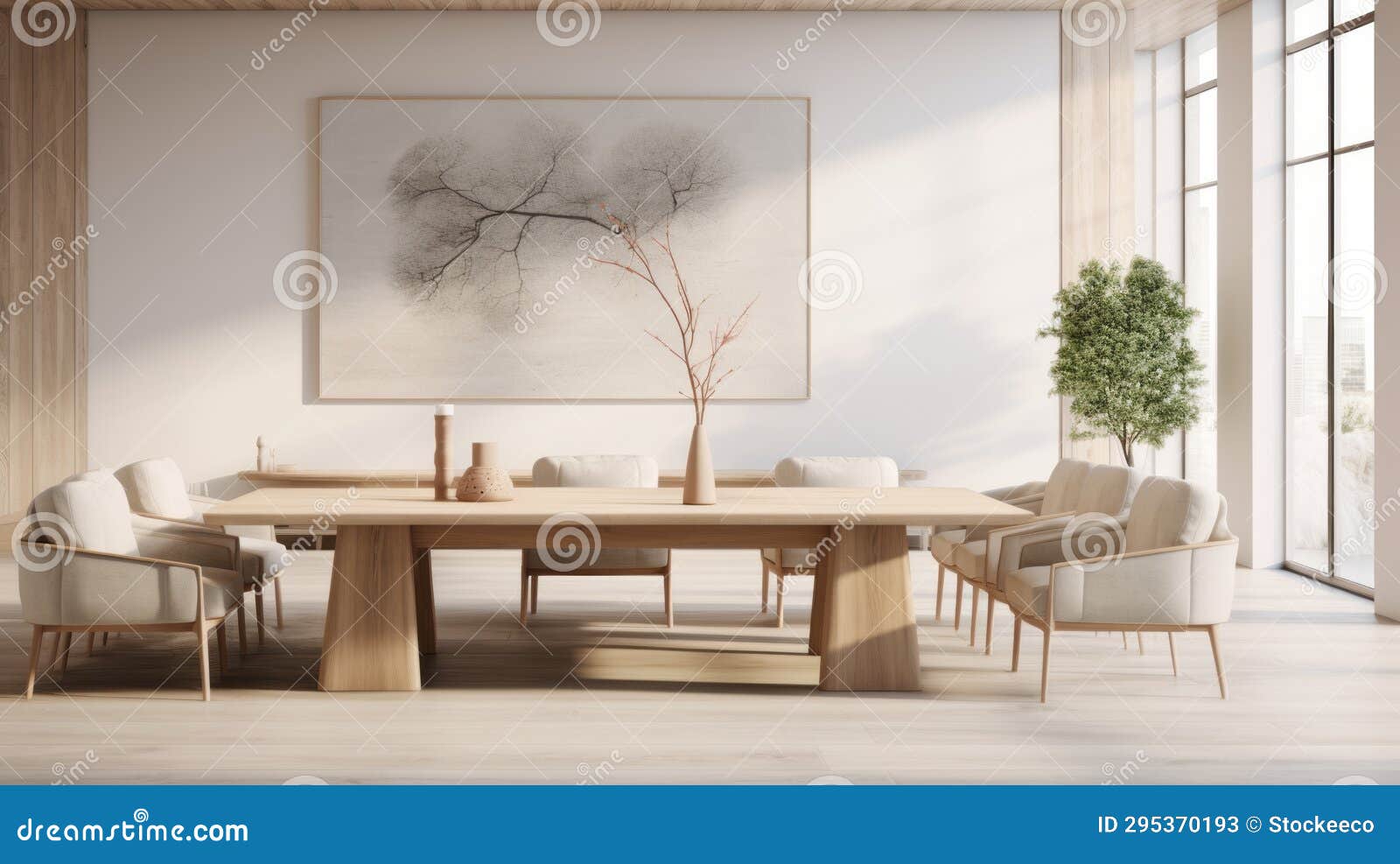 Serene Visuals of a Minimalist Oak Wood Dining Room Rendered in Maya ...