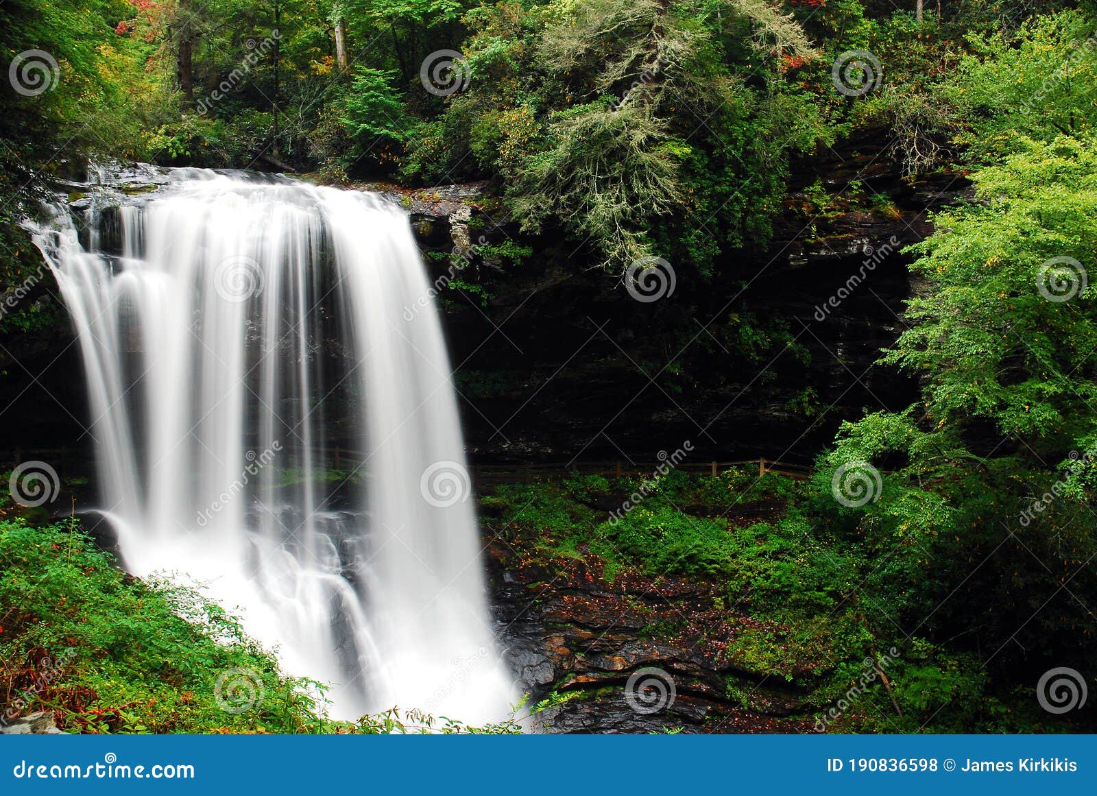A Serene Waterfall Flows in a Lush Forest Stock Photo - Image of ...