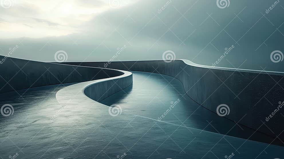 Serene Winding Path through Smooth, Reflective Surface Under Moody ...