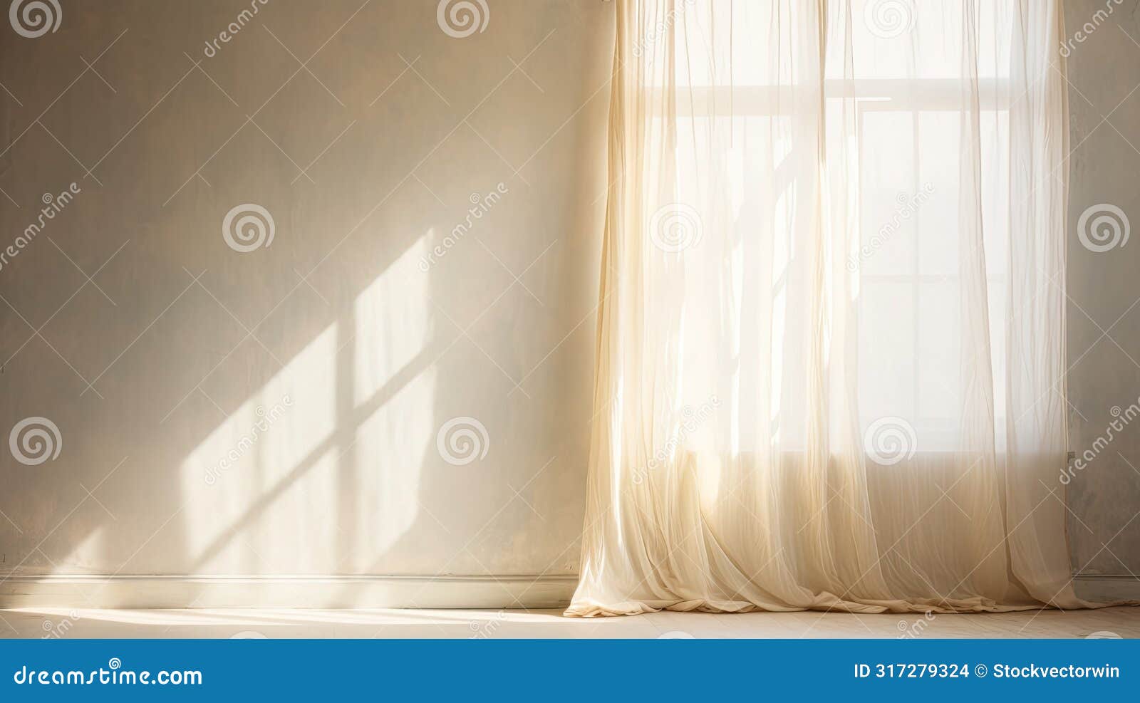 Serene Window With Billowing Curtains And Shadows On Textured Linen ...