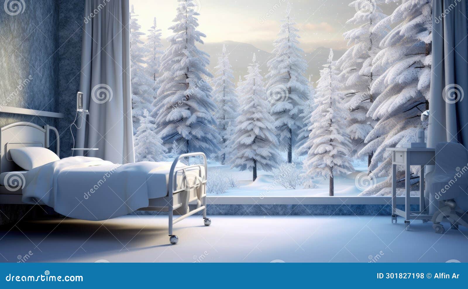 A Serene Winter View from a Hospital Room Stock Illustration ...