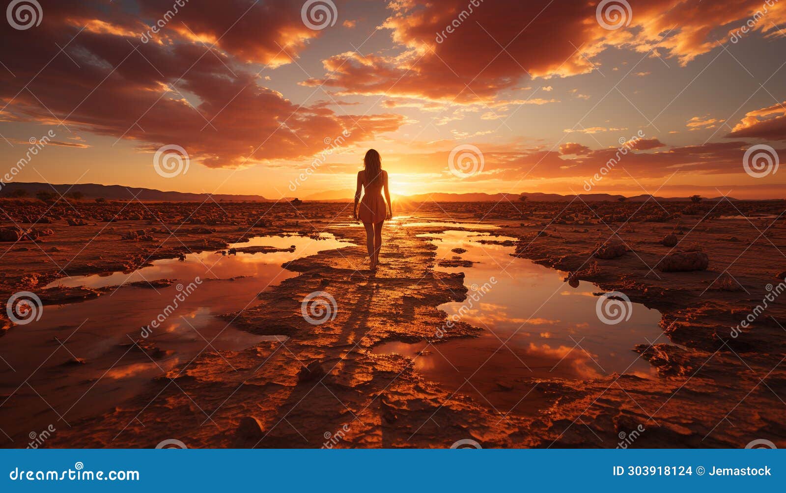 A Serene Woman Standing in the Sunset, Reflecting on Nature Generated ...