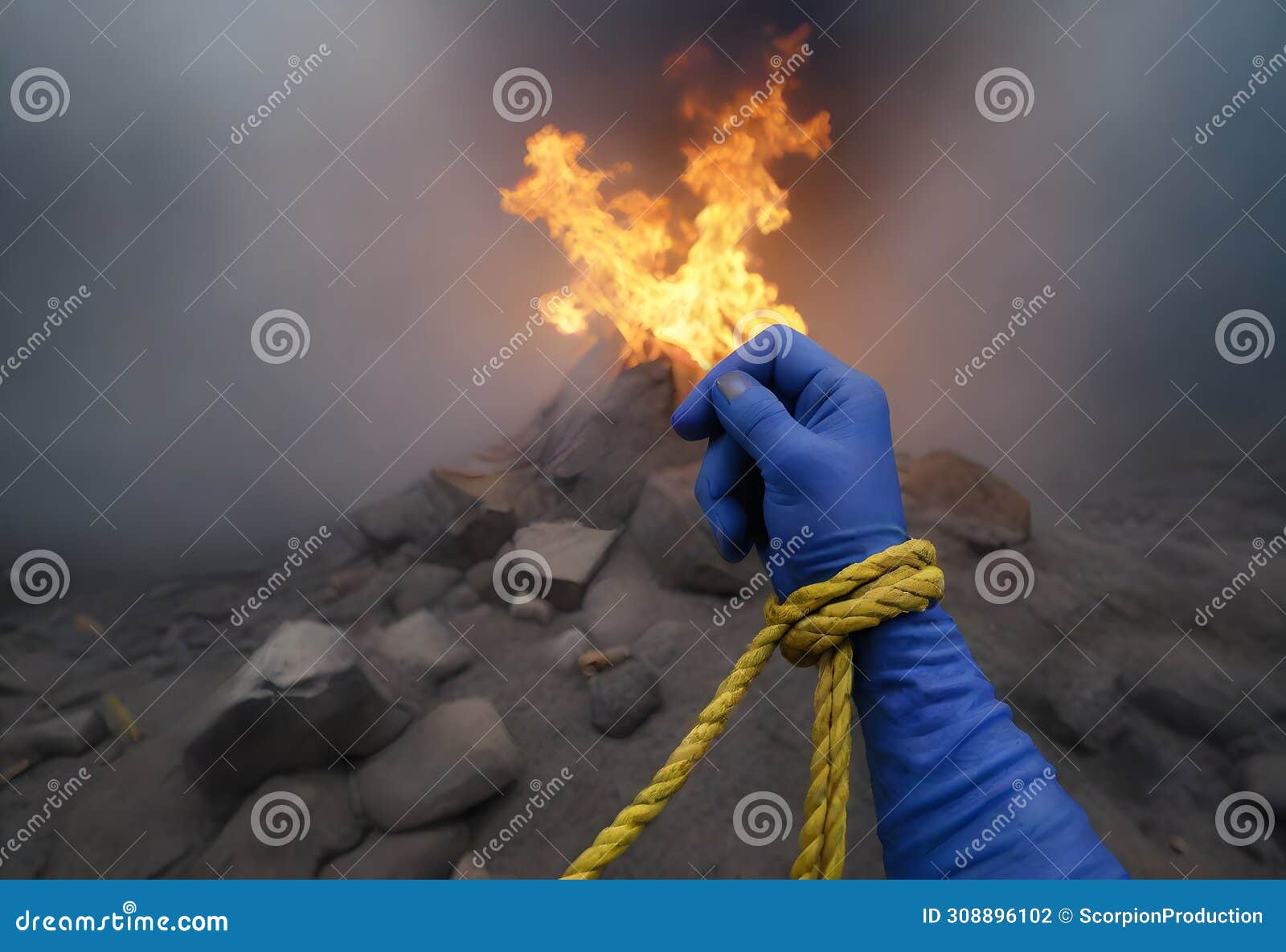 Serenity Amidst Flames: Bound Hands Surrender Stock Illustration ...