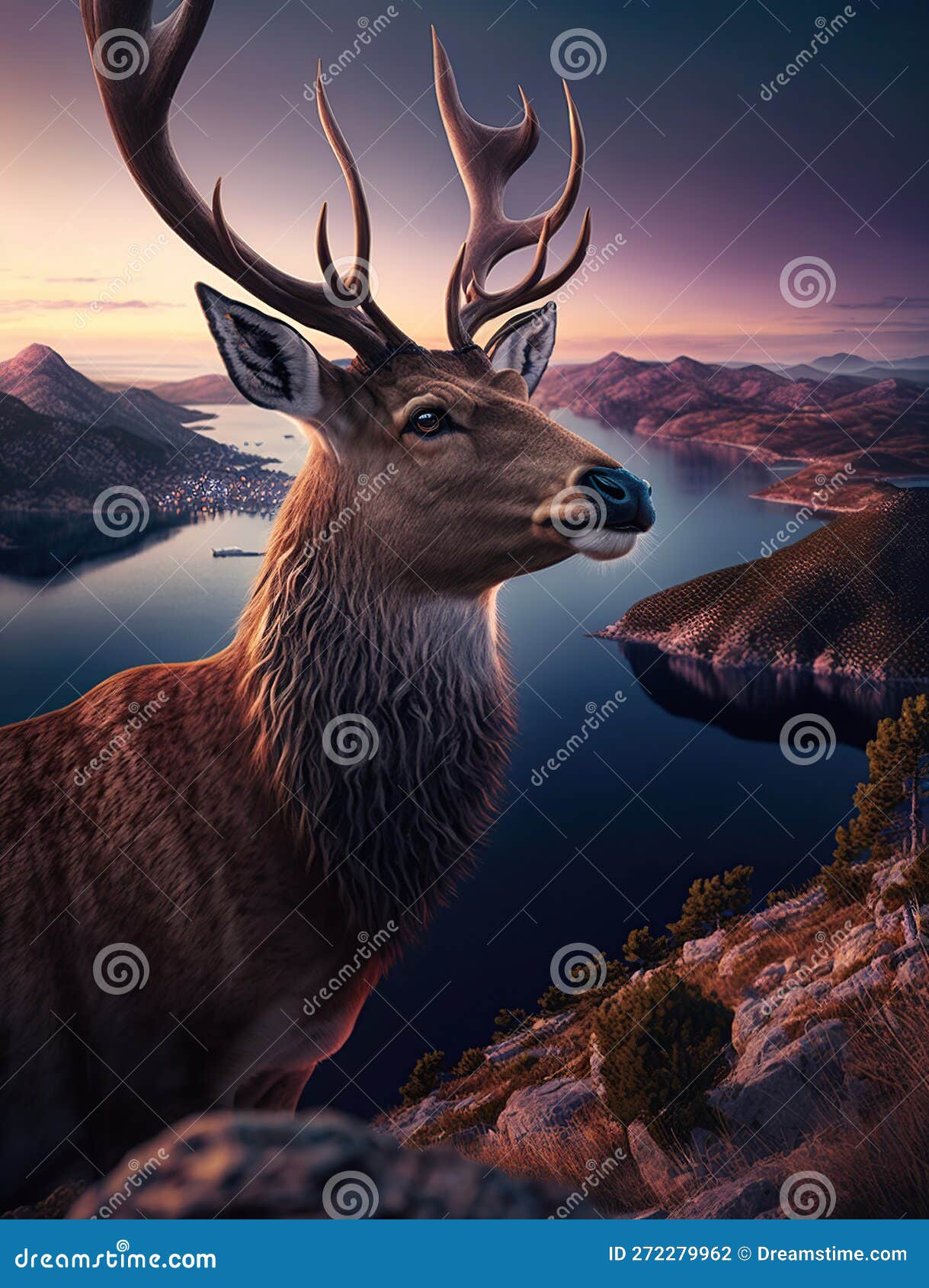 Serenity on High, Axis Deer Perched on Mountain Tops Stock Illustration ...
