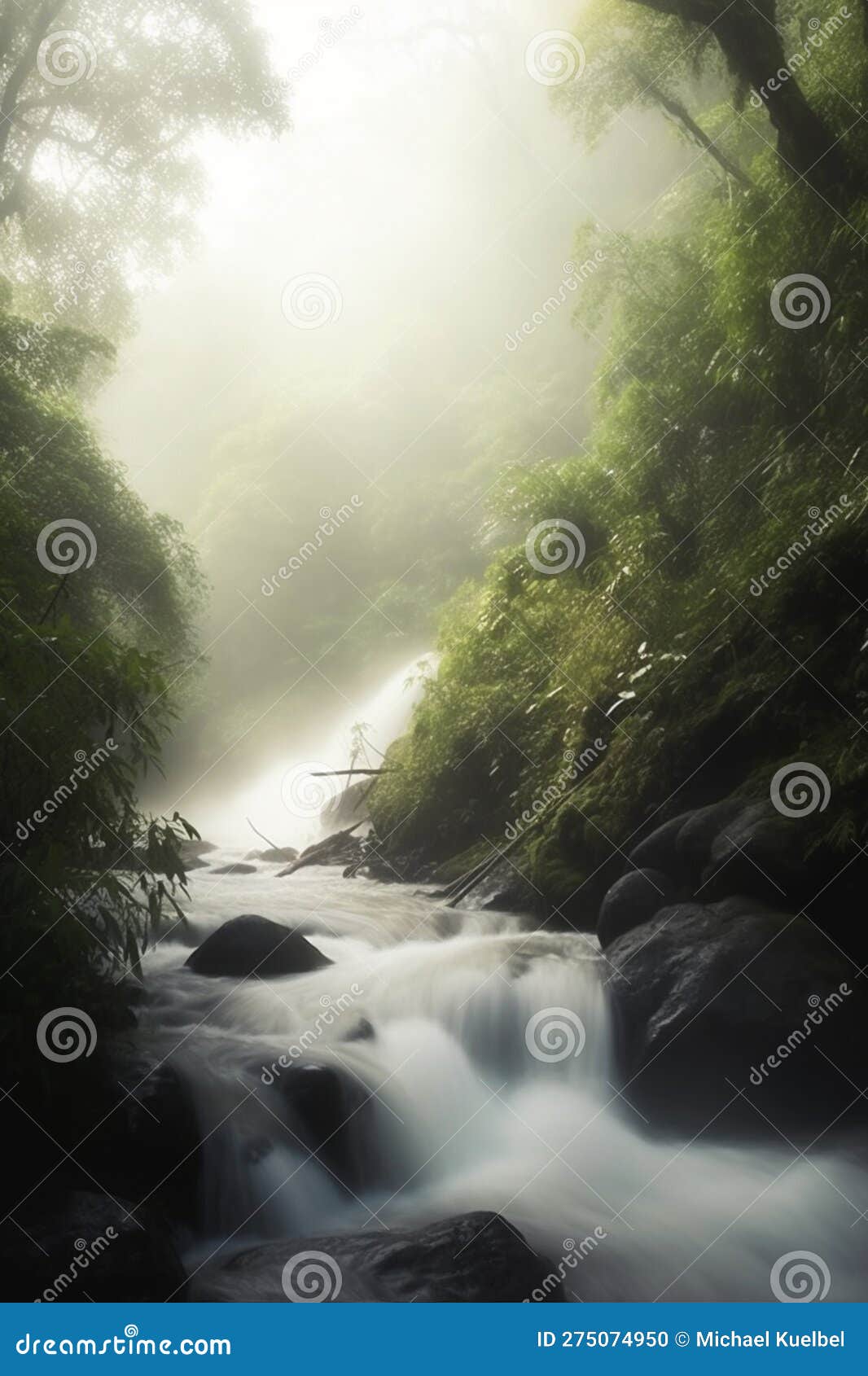 Serenity in the Jungle: a River Running through the Greenery Stock ...