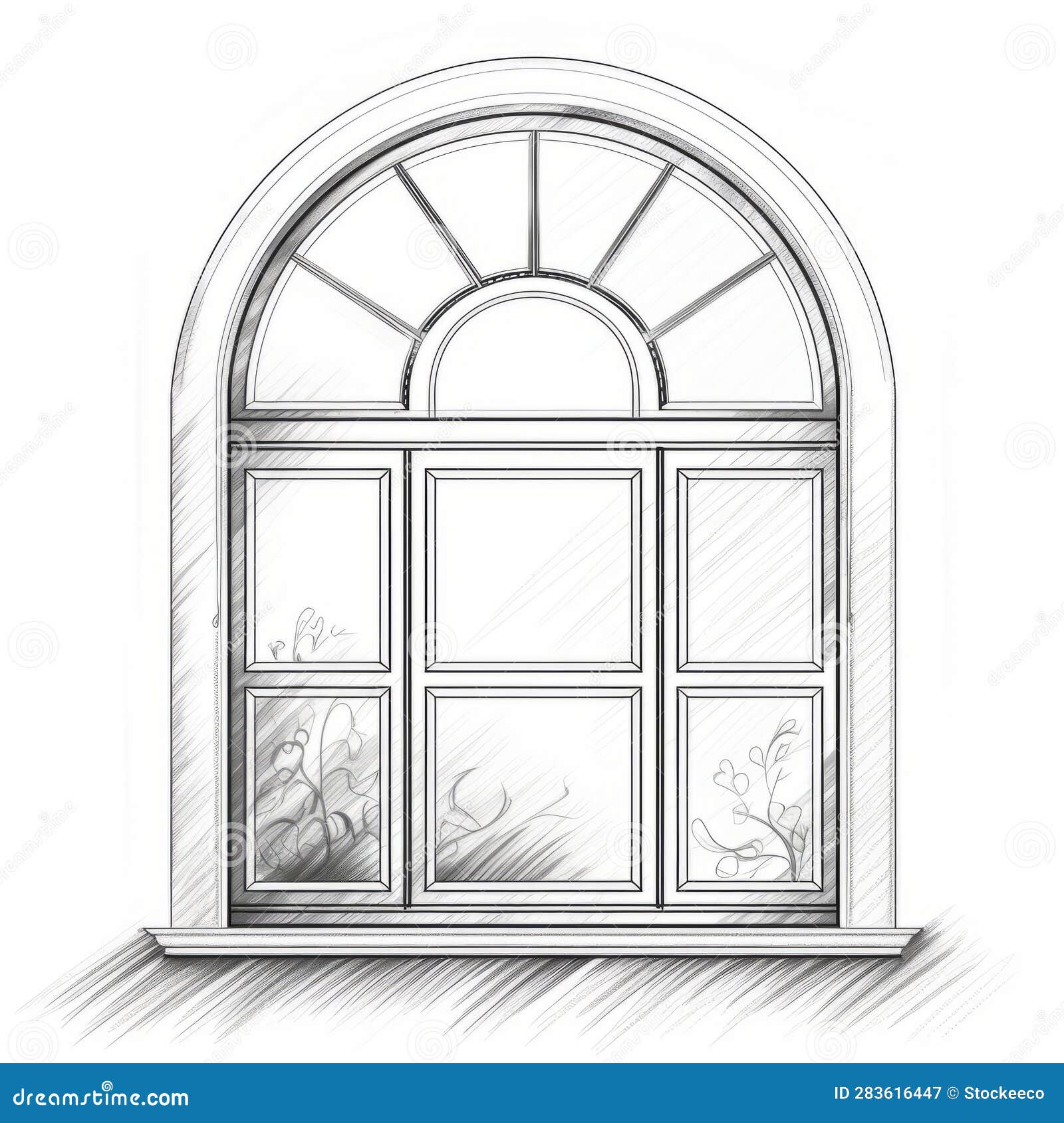 Serenity in Lines: Monochromatic Arched Window Sketch Stock ...