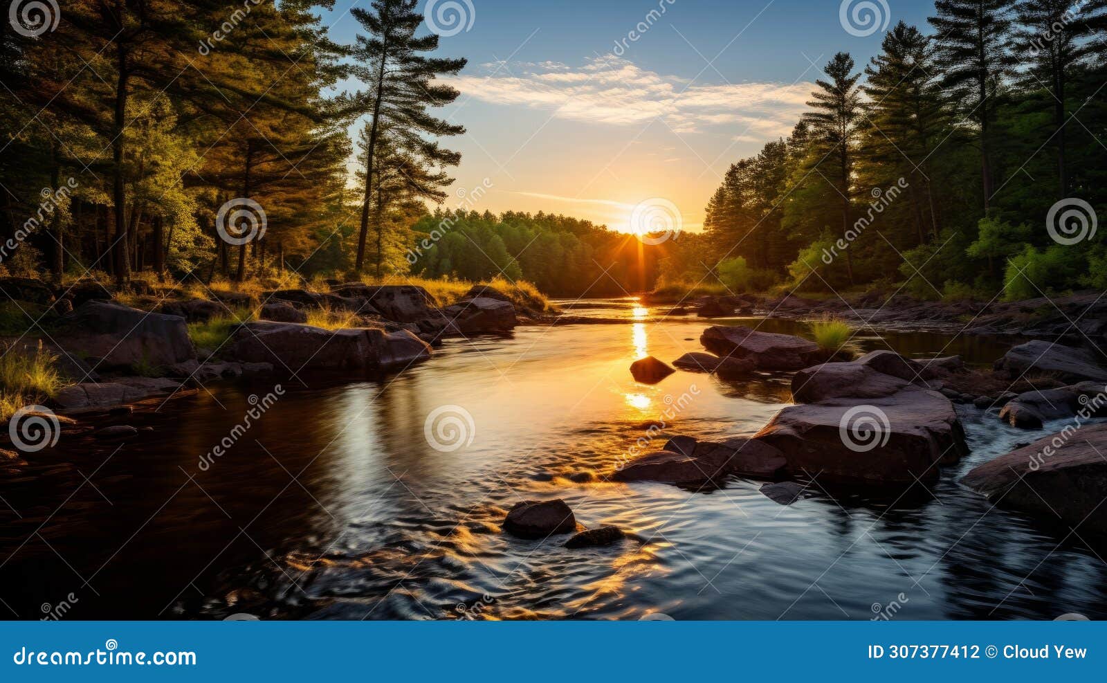The Serenity of a River at Golden Hour Stock Illustration ...