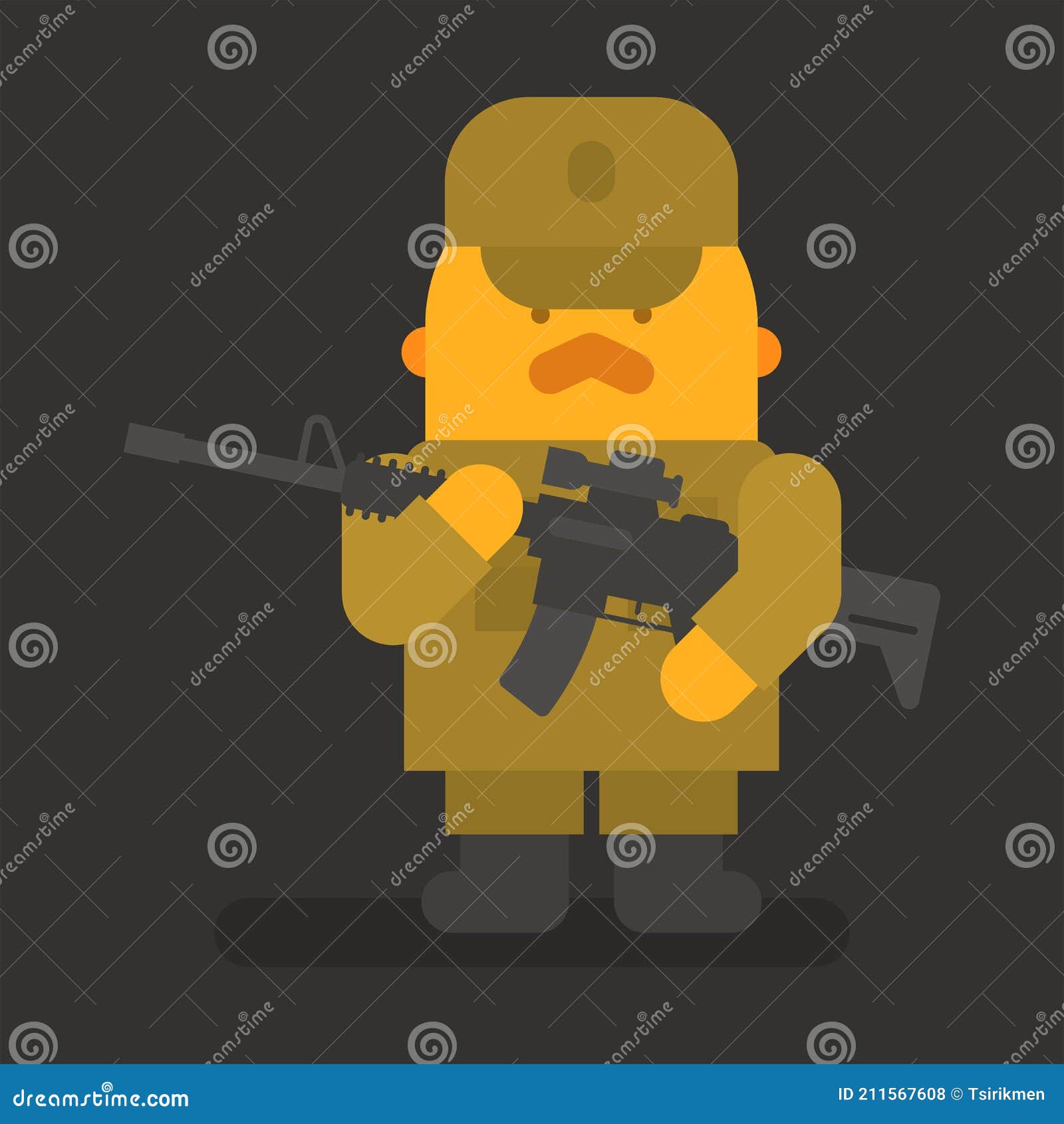 Sergeant with Red Mustache Holding Black Machine Gun. Vector Character ...
