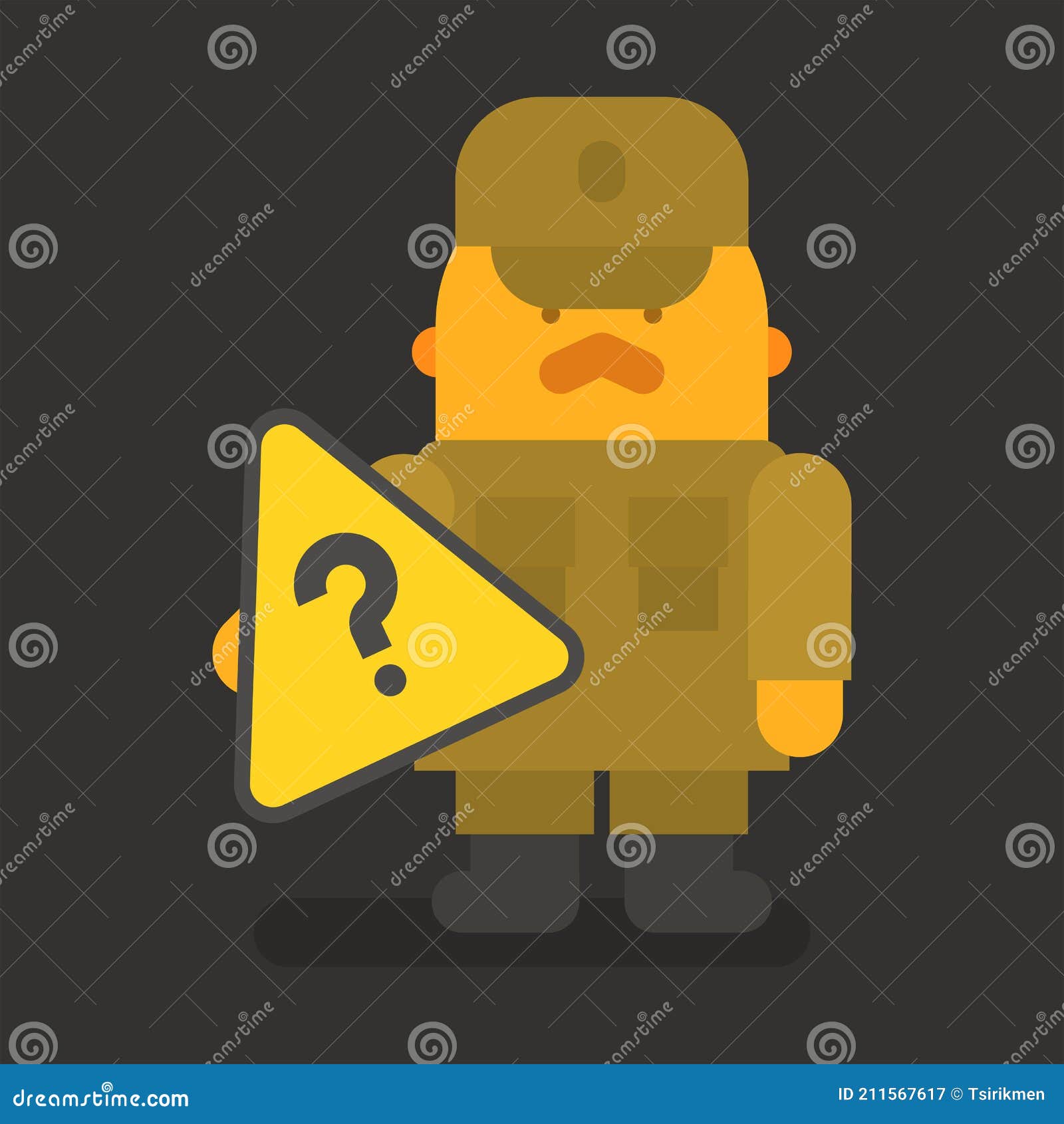Sergeant With Red Mustache Holding Question Mark. Vector Character ...