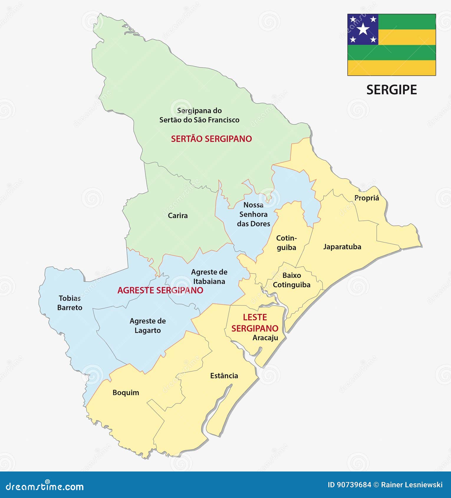 Sergipe Administrative and Political Map with Flag Stock Vector ...