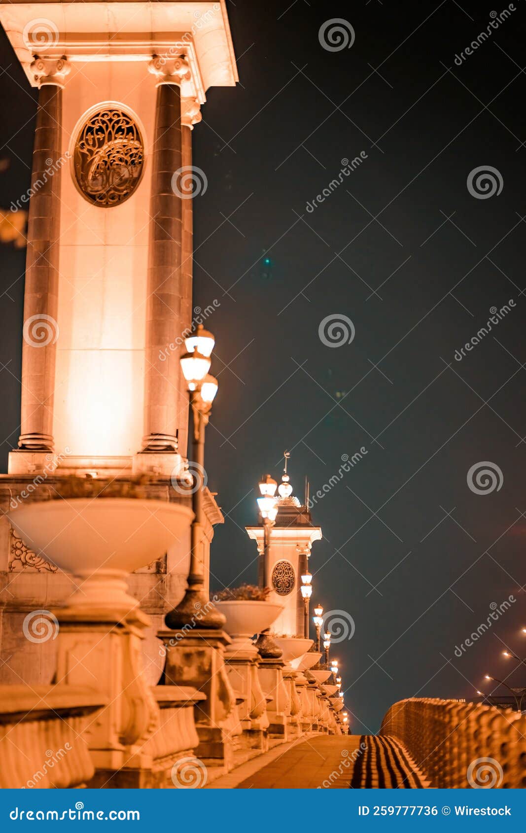 The Seri Gemilang Bridge Column at Night in Putrajaya. Stock Photo ...