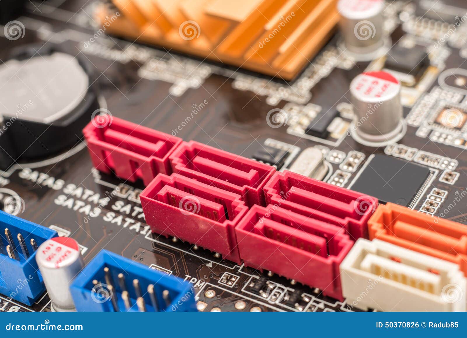 Serial ATA Connectors on Motherboard Stock Photo - Image of circuit ...