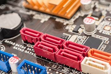 Serial ATA Connectors on Motherboard Stock Photo - Image of circuit ...
