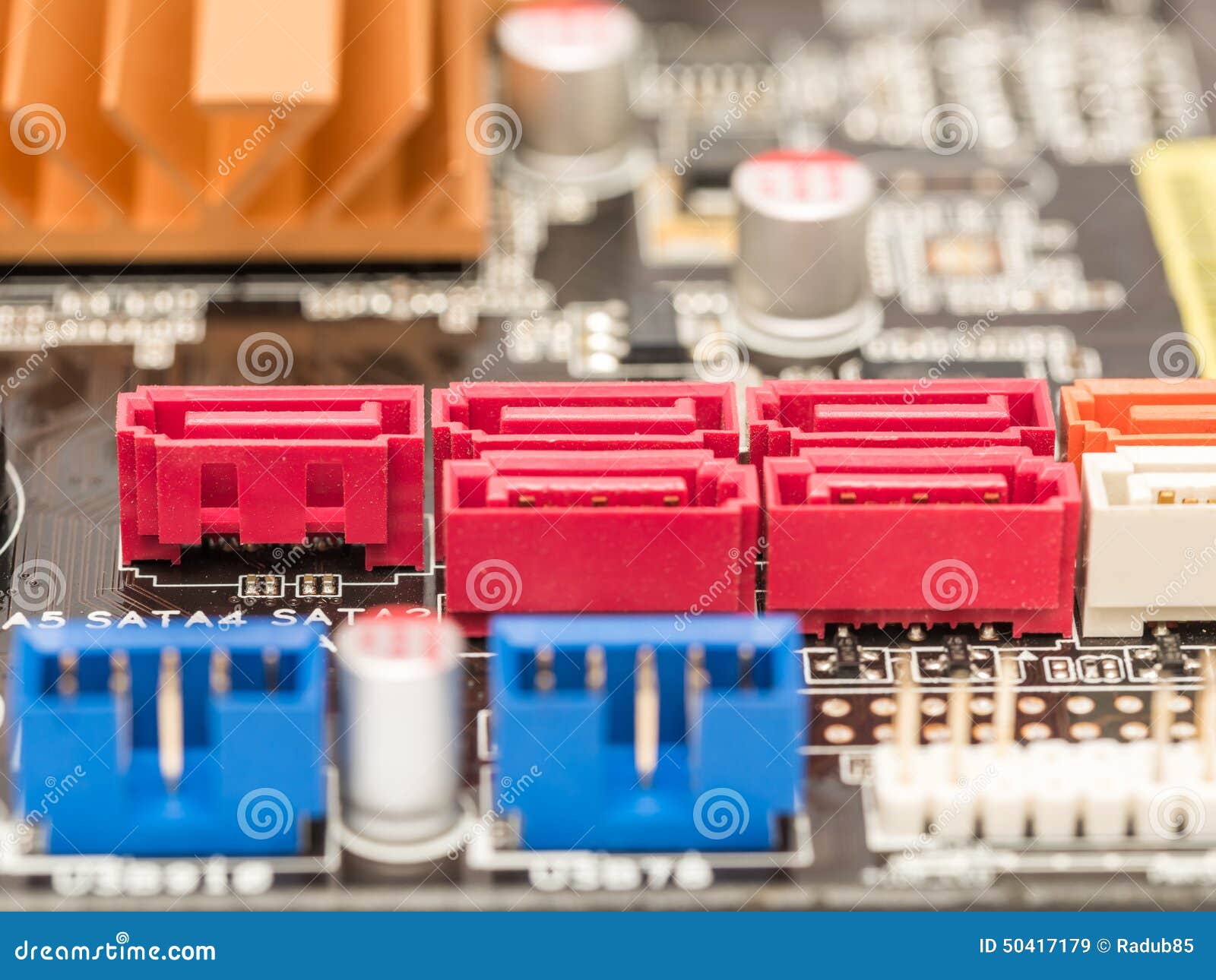 Serial ATA Connectors on Motherboard Stock Image - Image of digital ...