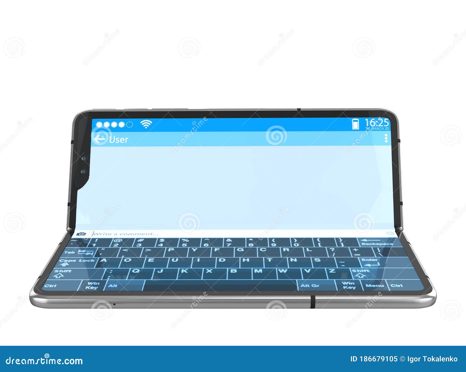 Serial Flexible Phone with Dialog Box on Screen 3d Render on White No ...