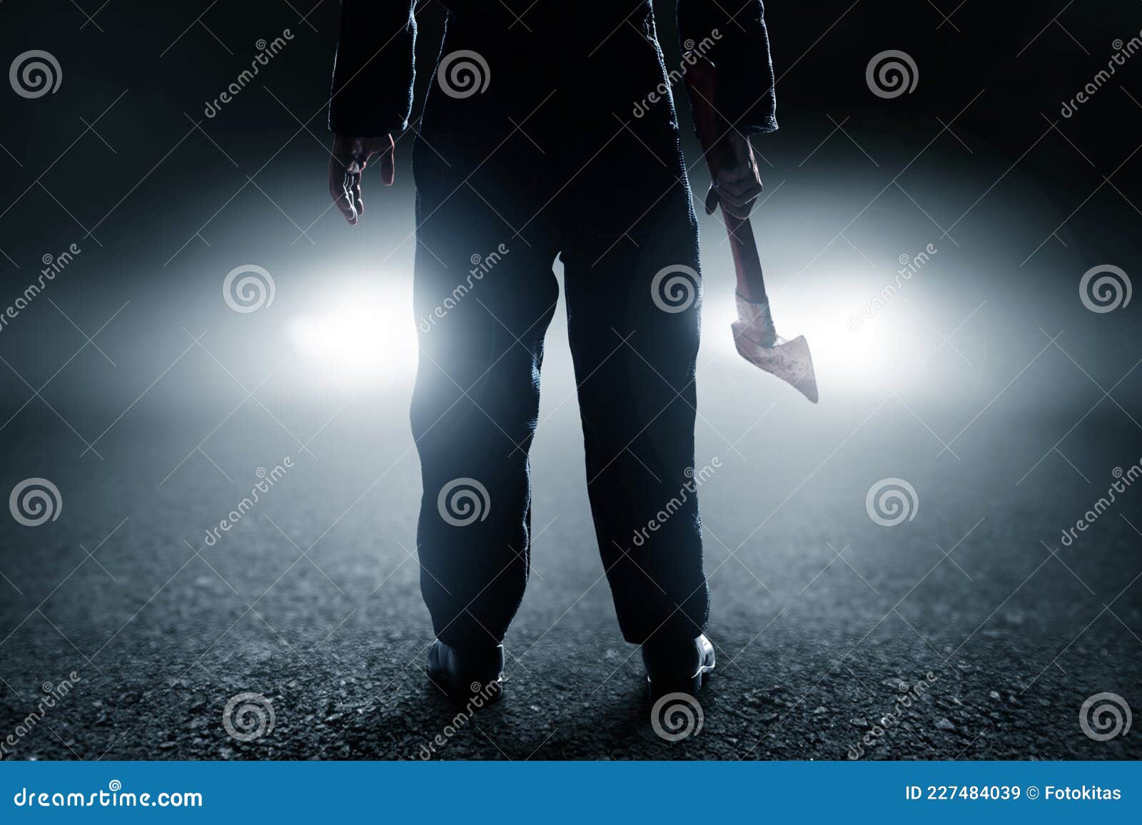 Serial Killer with Bloody Ax Stock Image - Image of evil, death: 227484039