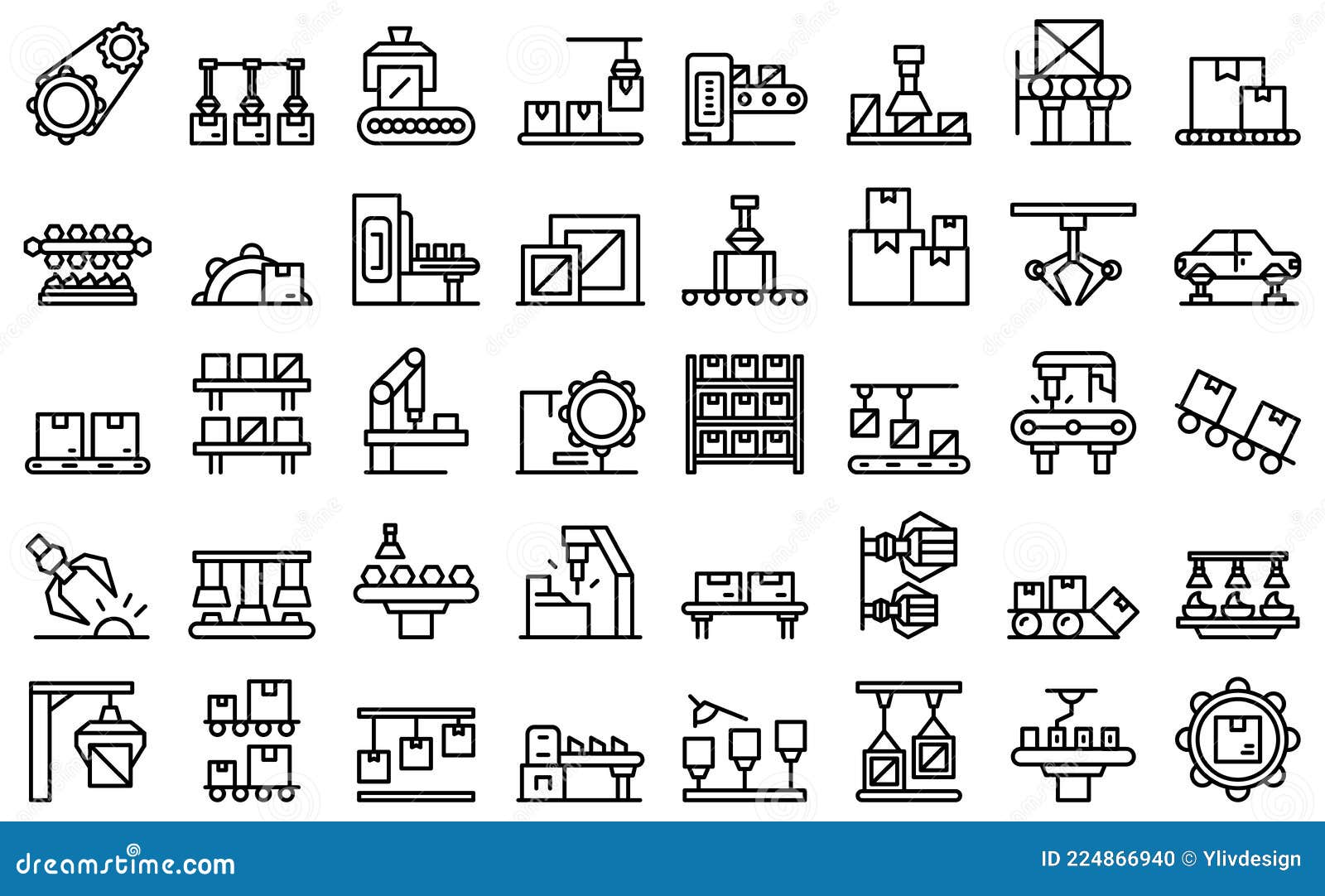 Serial Production Icons Set Outline Vector. Industrial Batch Stock ...