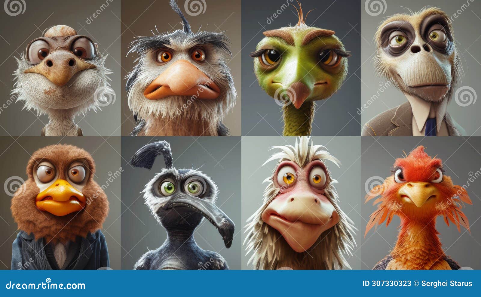 A Series of Animated Bird Faces with Different Expressions, AI Stock ...