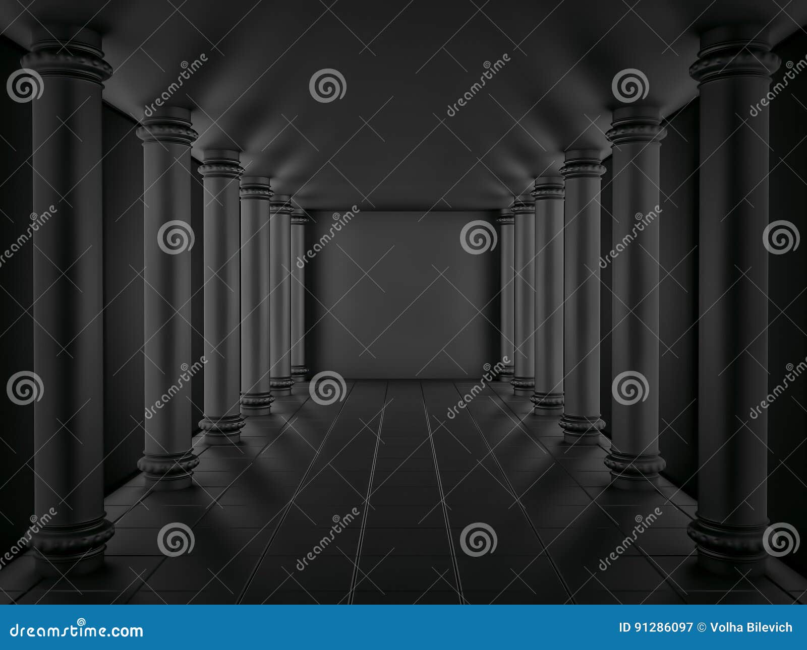 A Series of Black Columns in the Annular Hall. 3d Render Stock ...