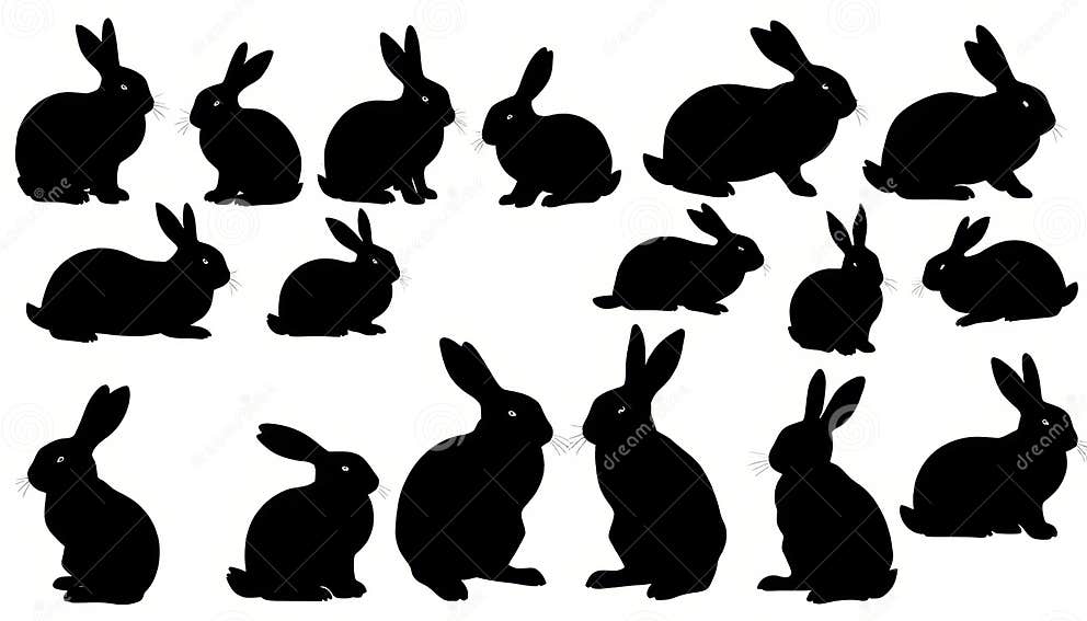 Series of Black and White Rabbits are Lined Up in a Row Stock ...