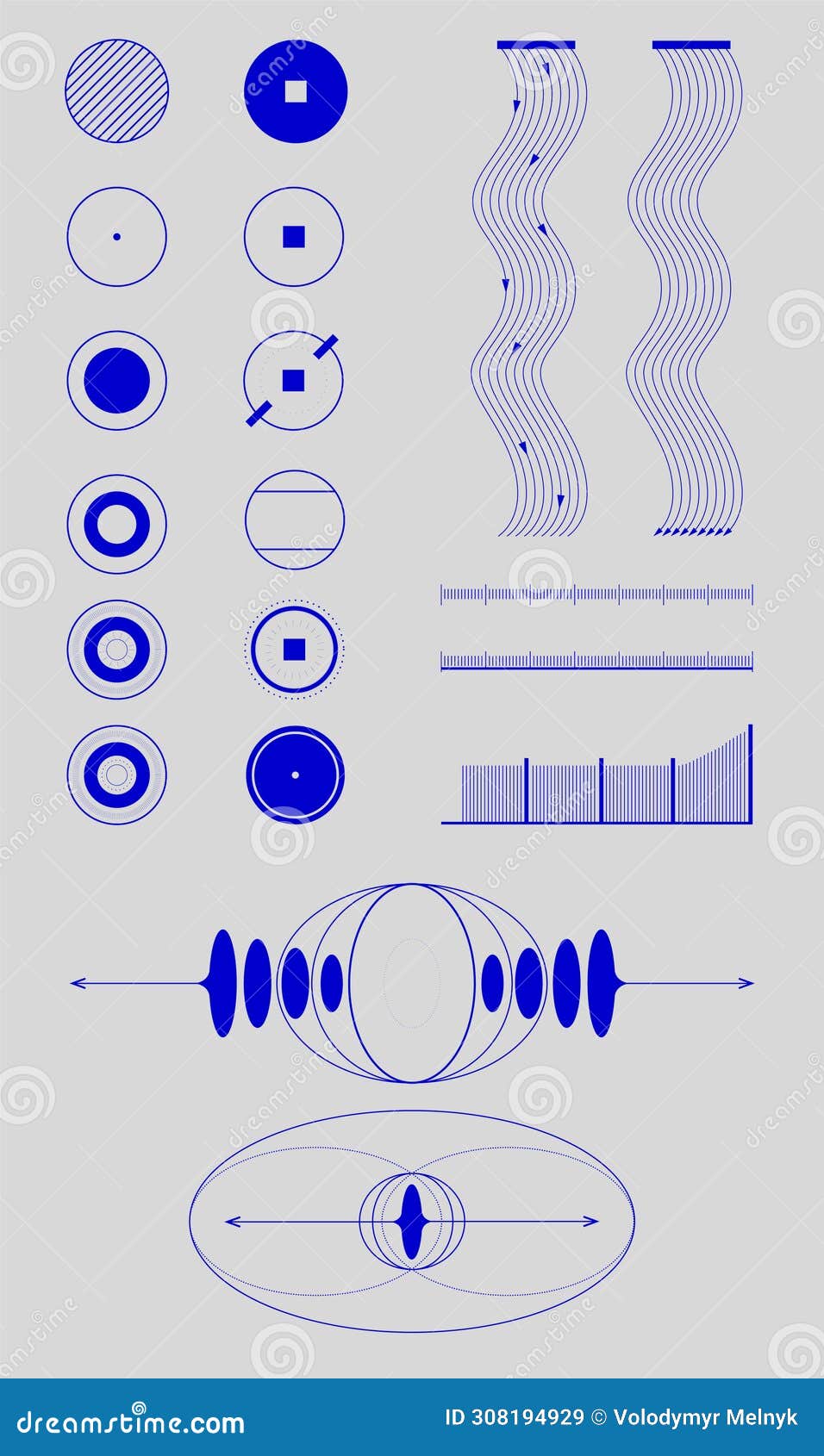 Series of Blue Sound Wave Patterns and Geometric Shapes on Pale ...