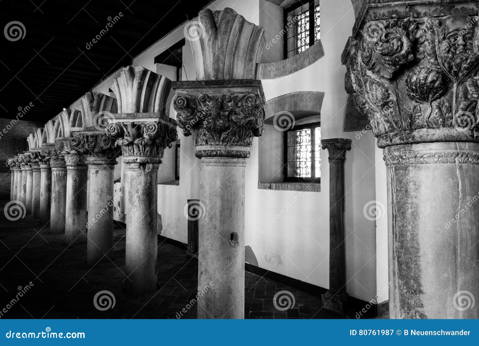Series of Broken Columns in Black and White Stock Image - Image of ...