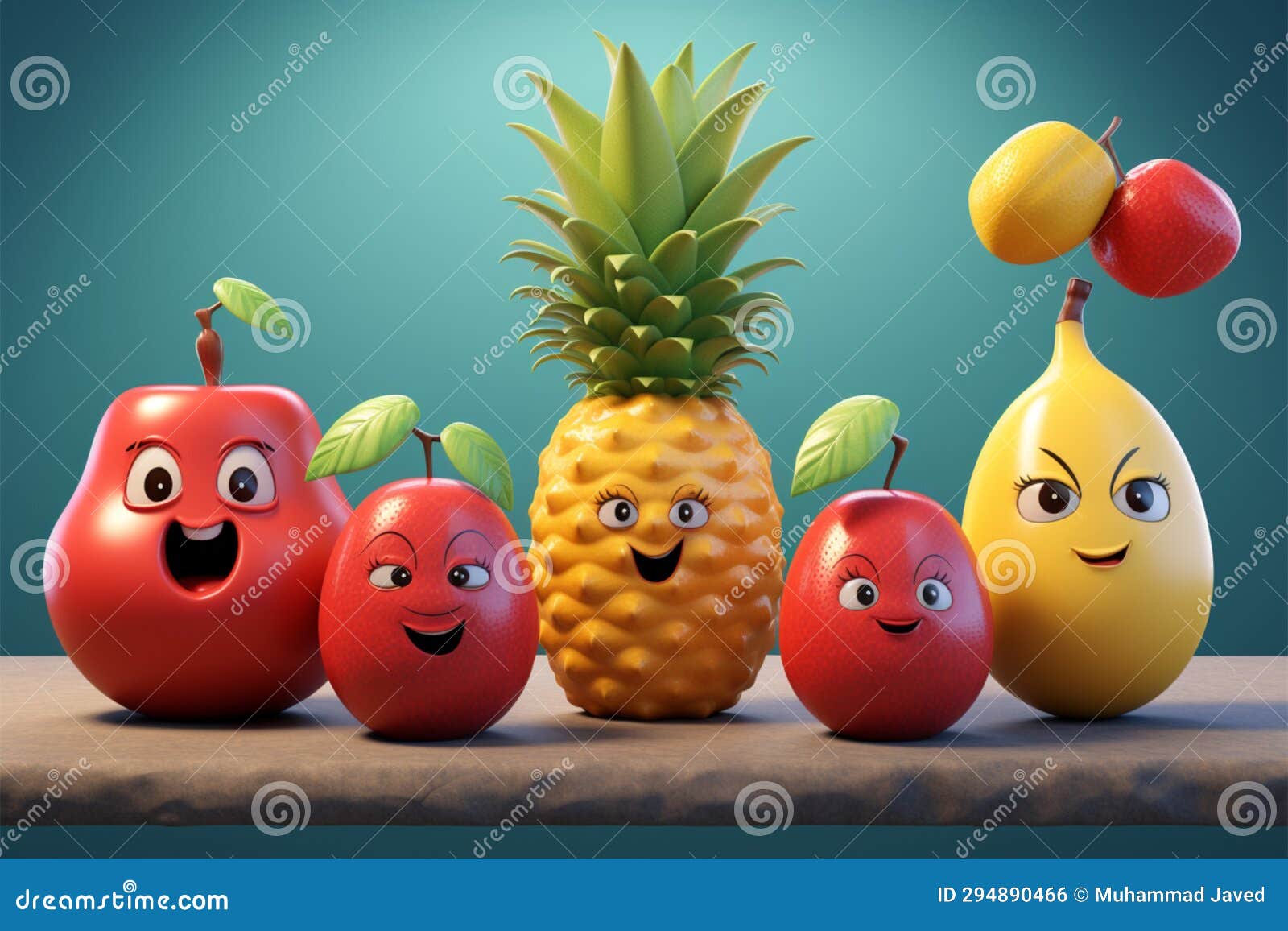A Series of Cheerful and Simple Cartoon Fruit Models in 3D Stock ...