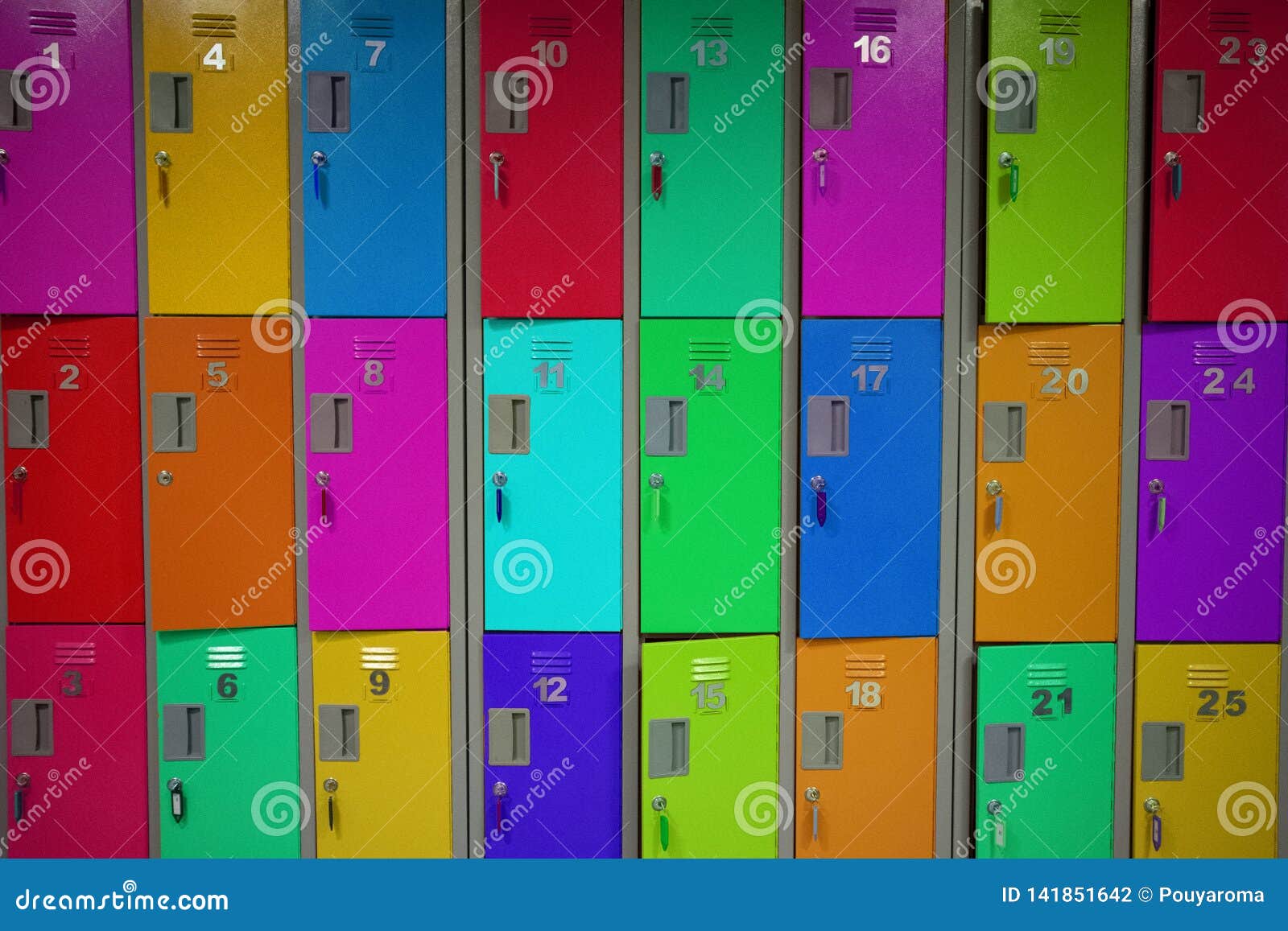 Series of Colored, Numbered Lockers Stock Photo - Image of color ...