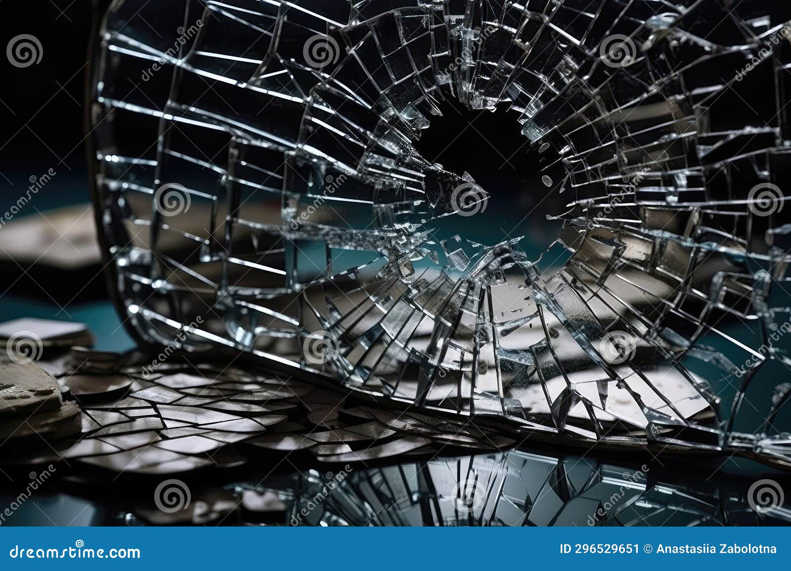 Series of Cracked and Broken Mirrors Reflecting Fragmented Images ...