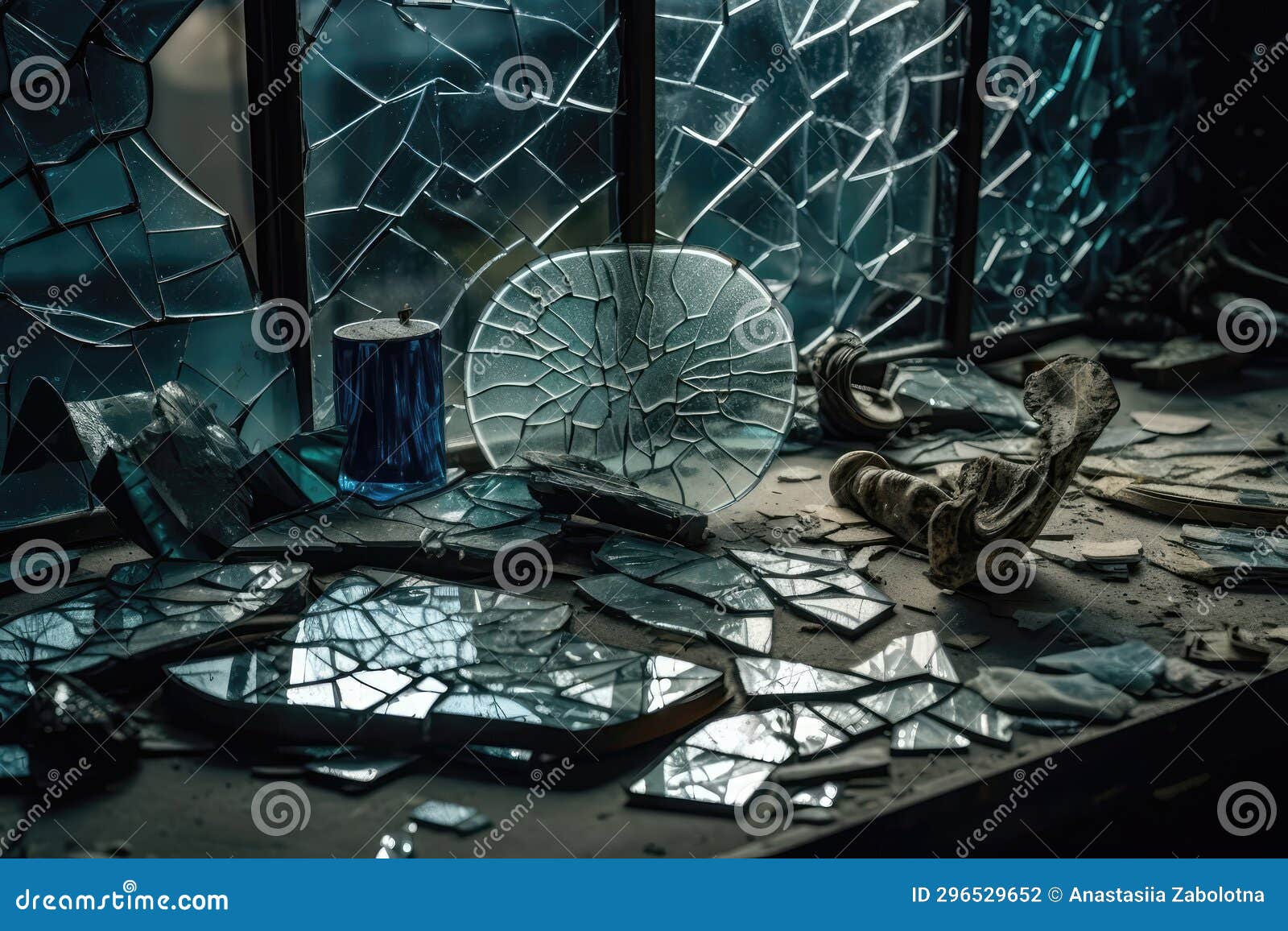 Series of Cracked and Broken Mirrors Reflecting Fragmented Images ...