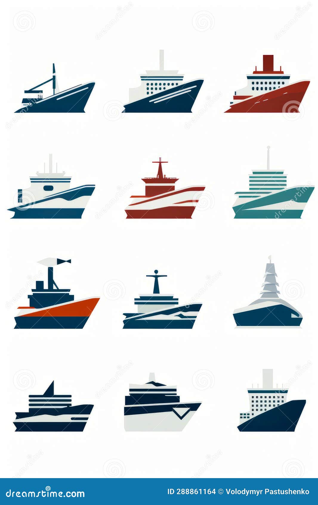Series of Different Types of Boats in Different Colors and Sizes ...