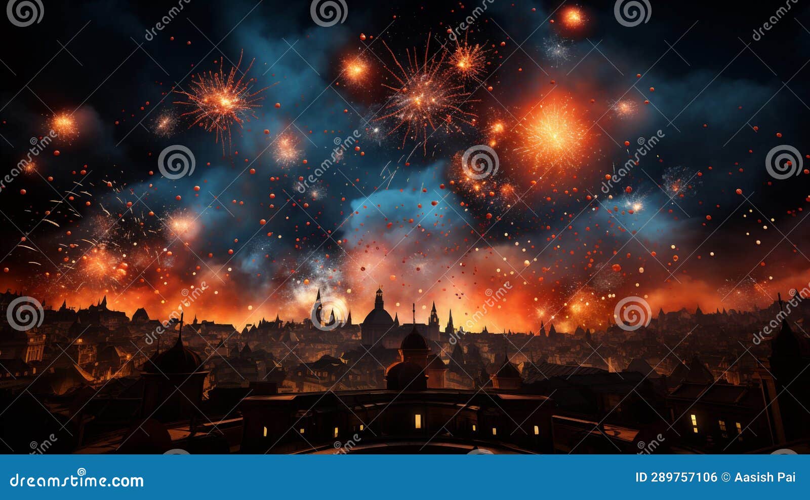 A Series of Firecrackers Burst Sequentially in the Night Sky Stock ...