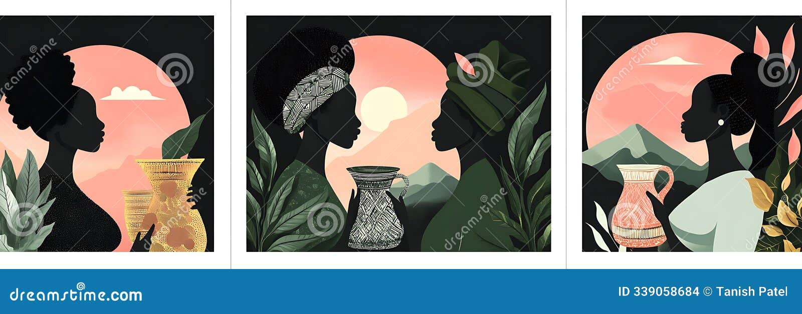 Series of Four Illustrations in the Style of Minimal Vector Art Stock ...