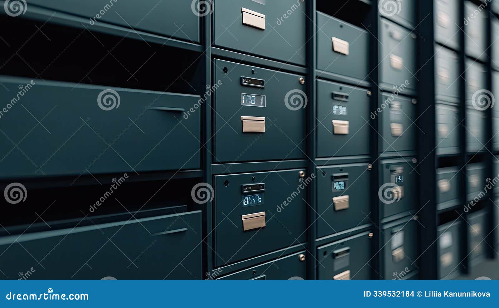 A Series of Fully Enclosed Digital Lockers Line the Wall, Each Marked ...