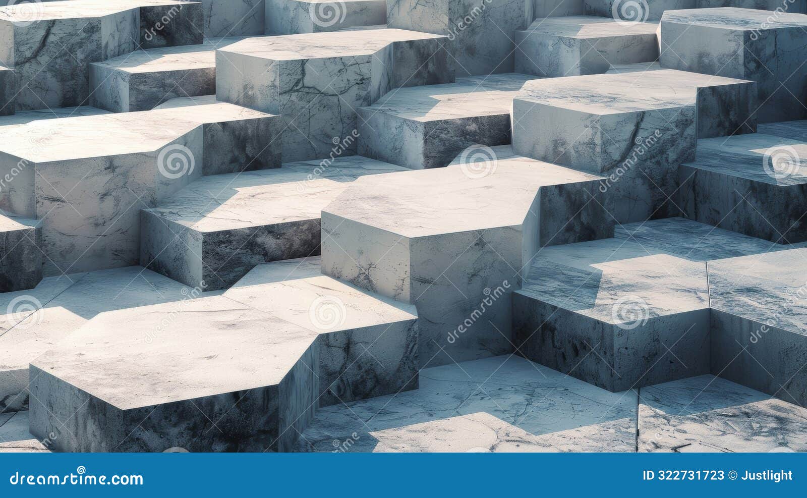 A Series of Hexagonal Plinths with Slanted Sides Creating a Geometric ...