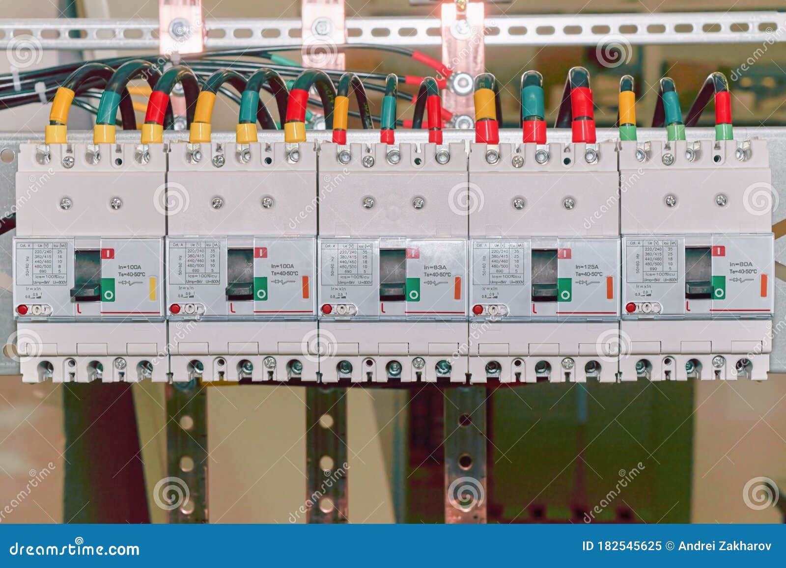 A Series of High-power Electric Circuit Breakers in a Cast Case Stock ...