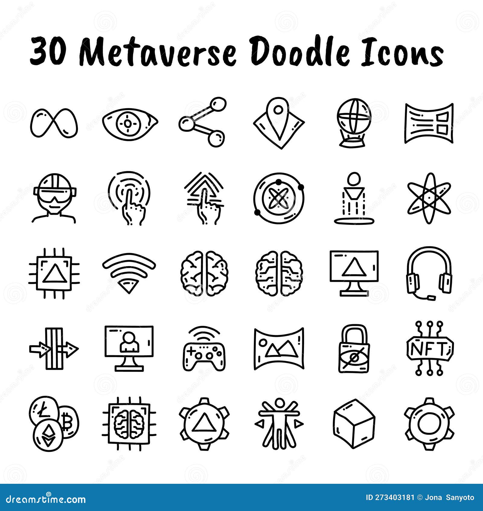 Metaverse doodle icons stock vector. Illustration of draft - 273403181